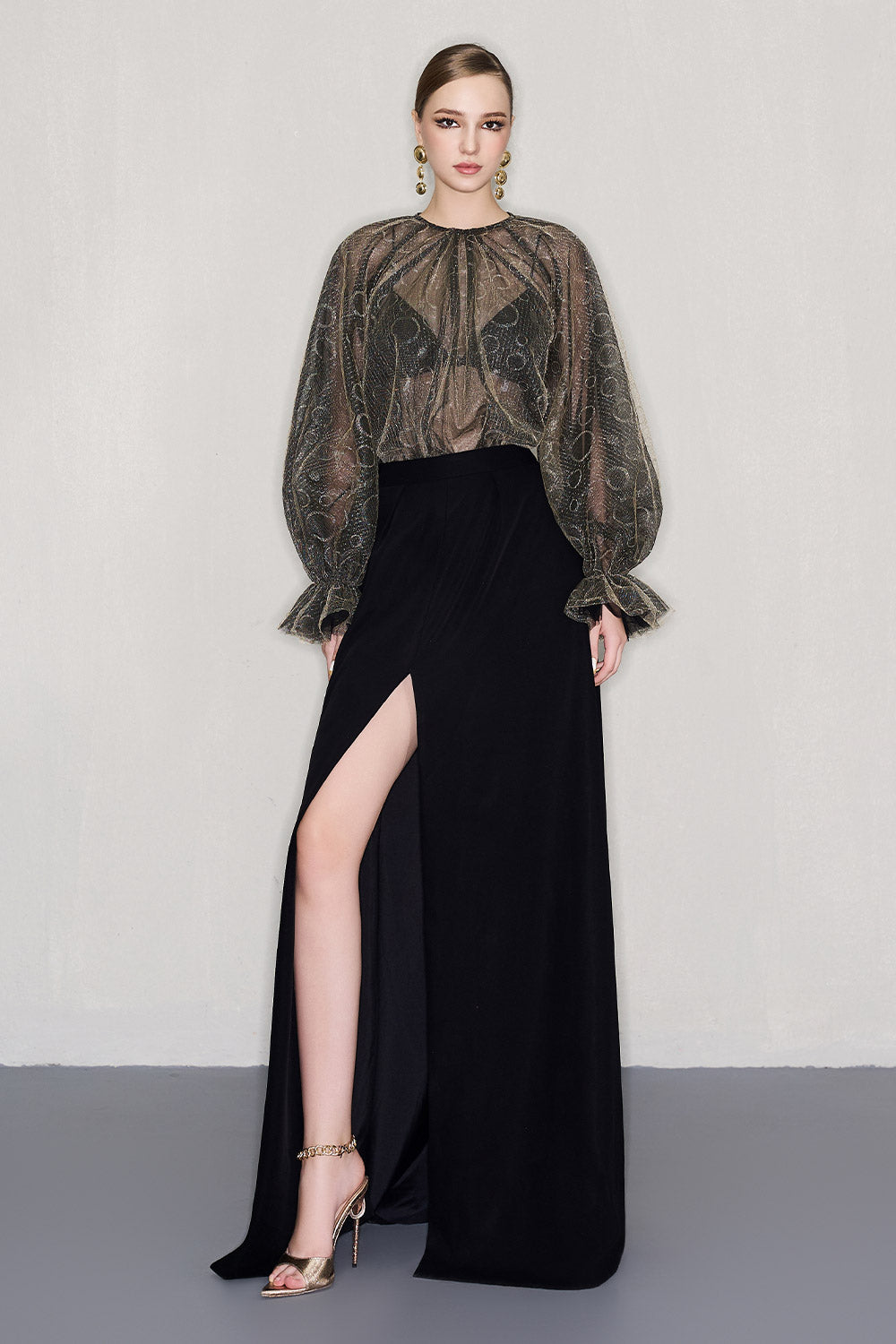 Women's Devon Slit High Waist Crepe Floor Length Skirt Customize Black ...