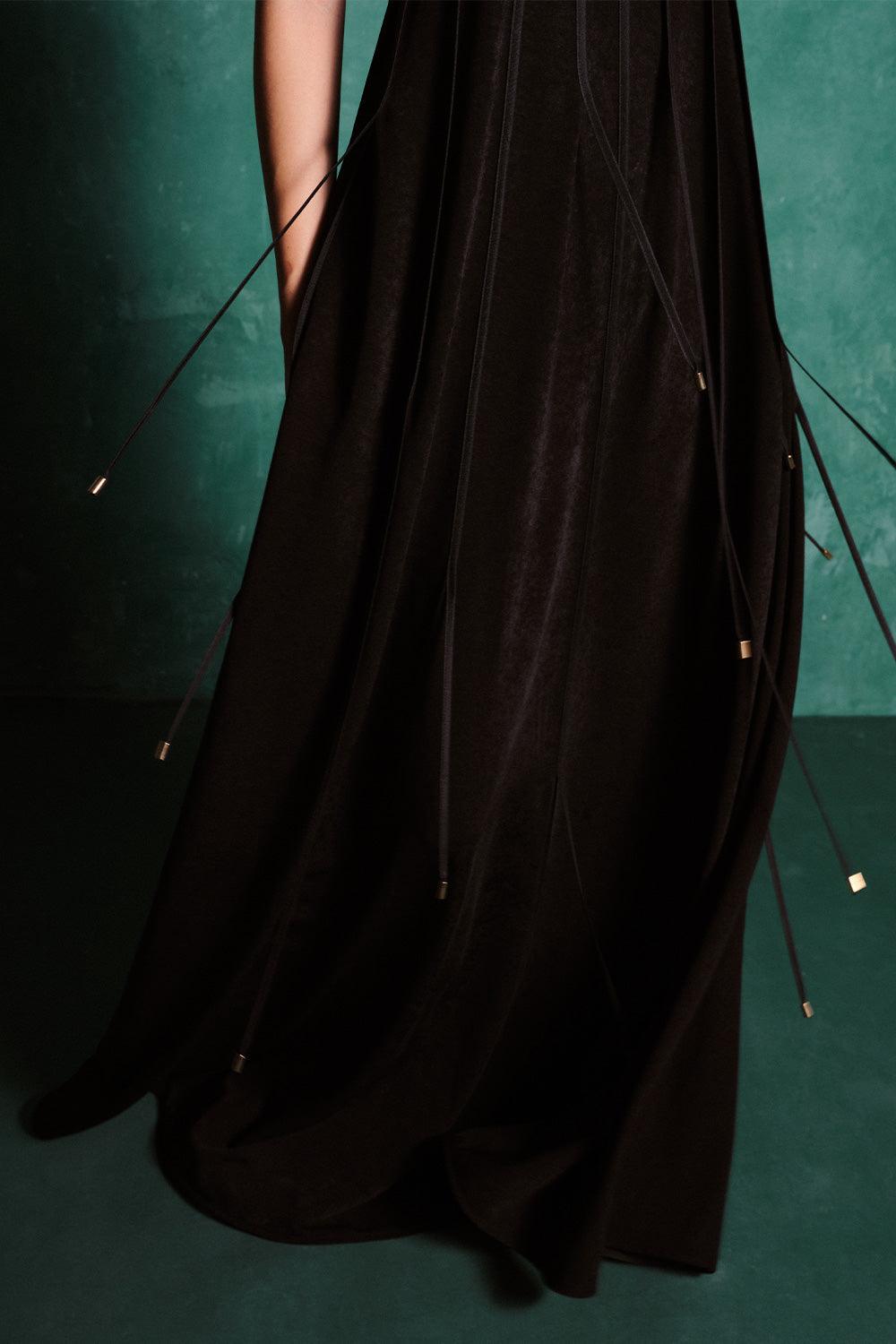 Women's Allyson Trapezoid Spaghetti Strap Spandex Velvet Floor Length ...