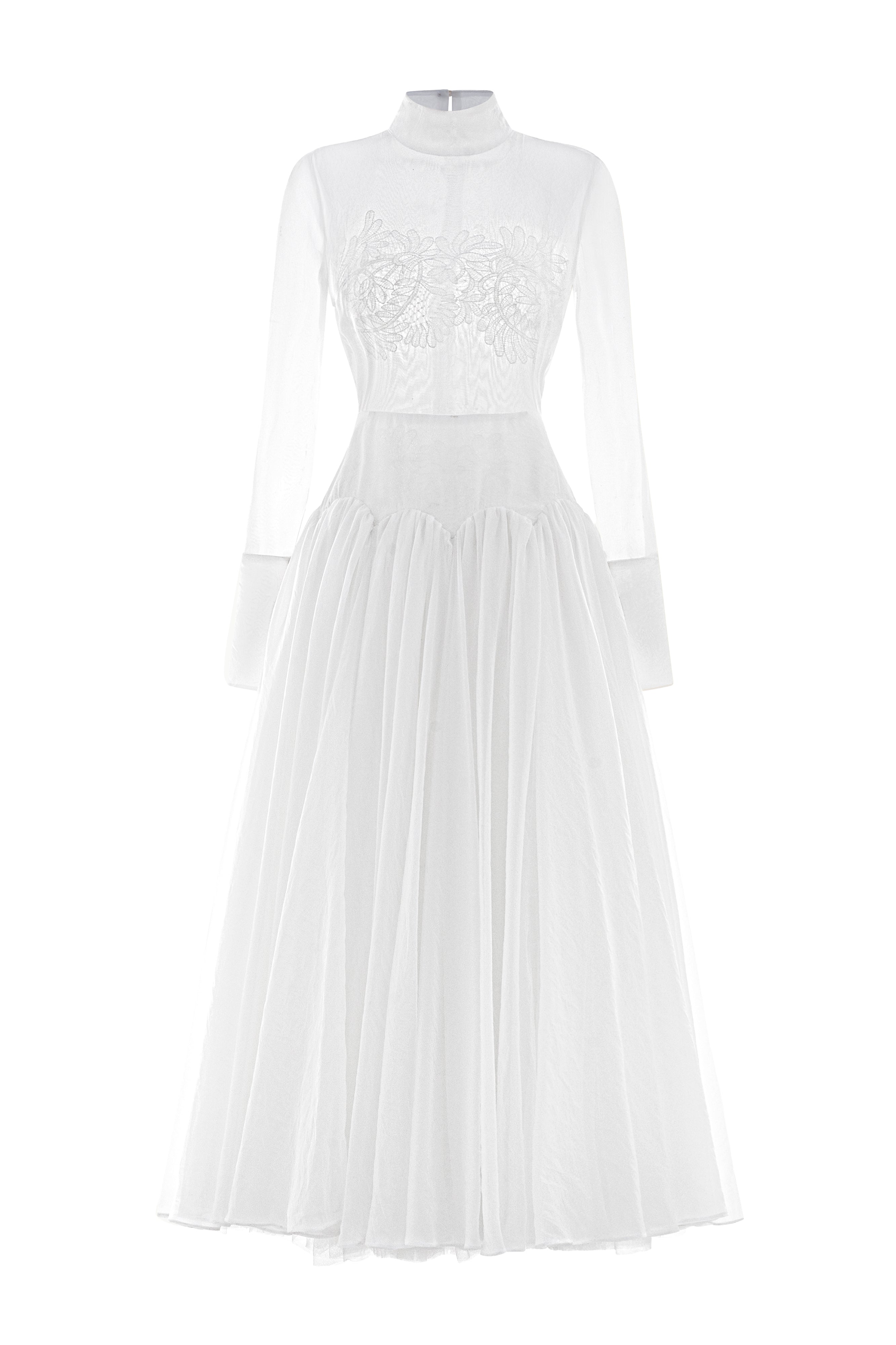 Women's Angela High Neck Gathering Midi Dress S/M/L/XL/Customize White ...