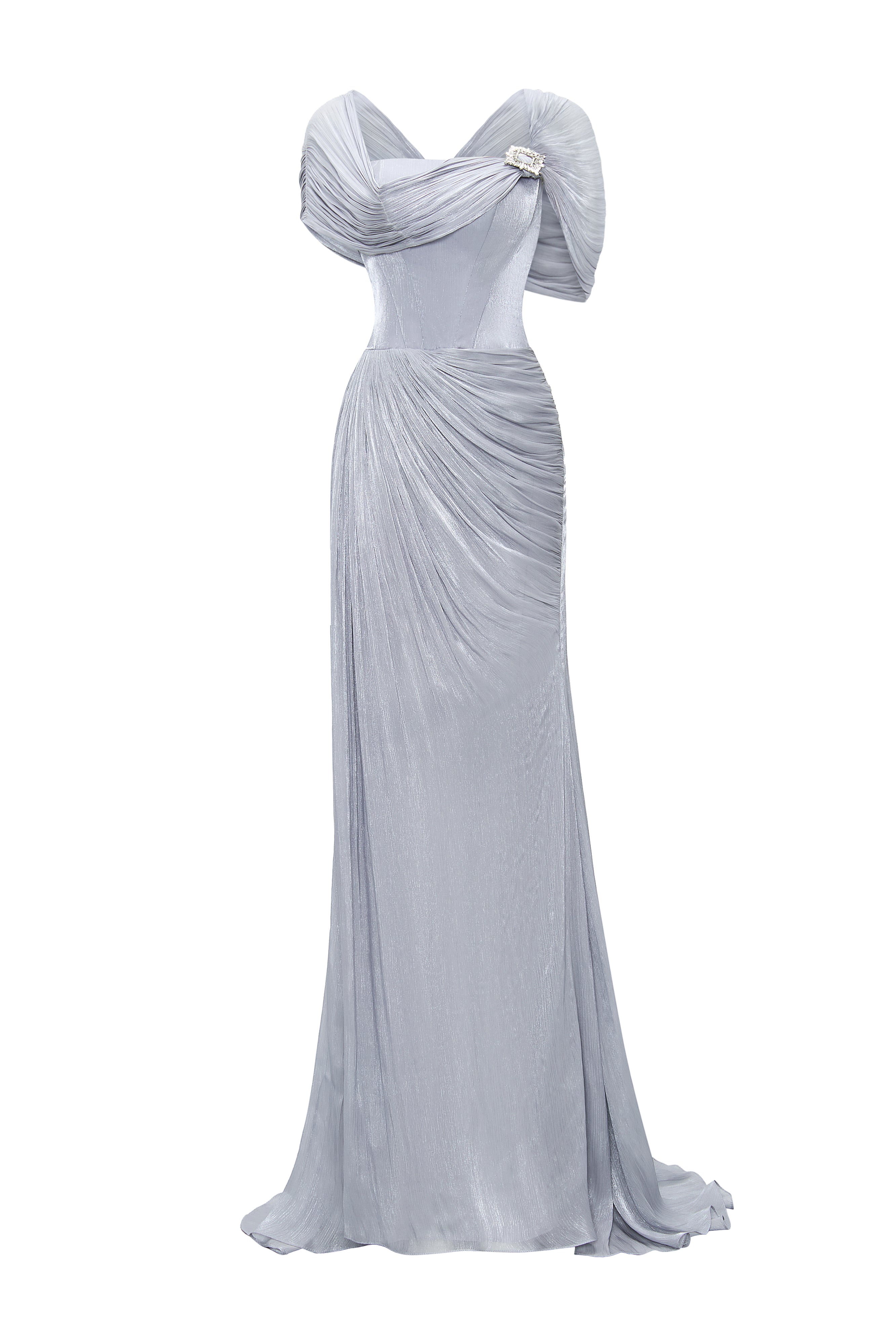 Women's Crystelle Off-Shoulder Draped Maxi Dress S/M/L/Customize Gray ...