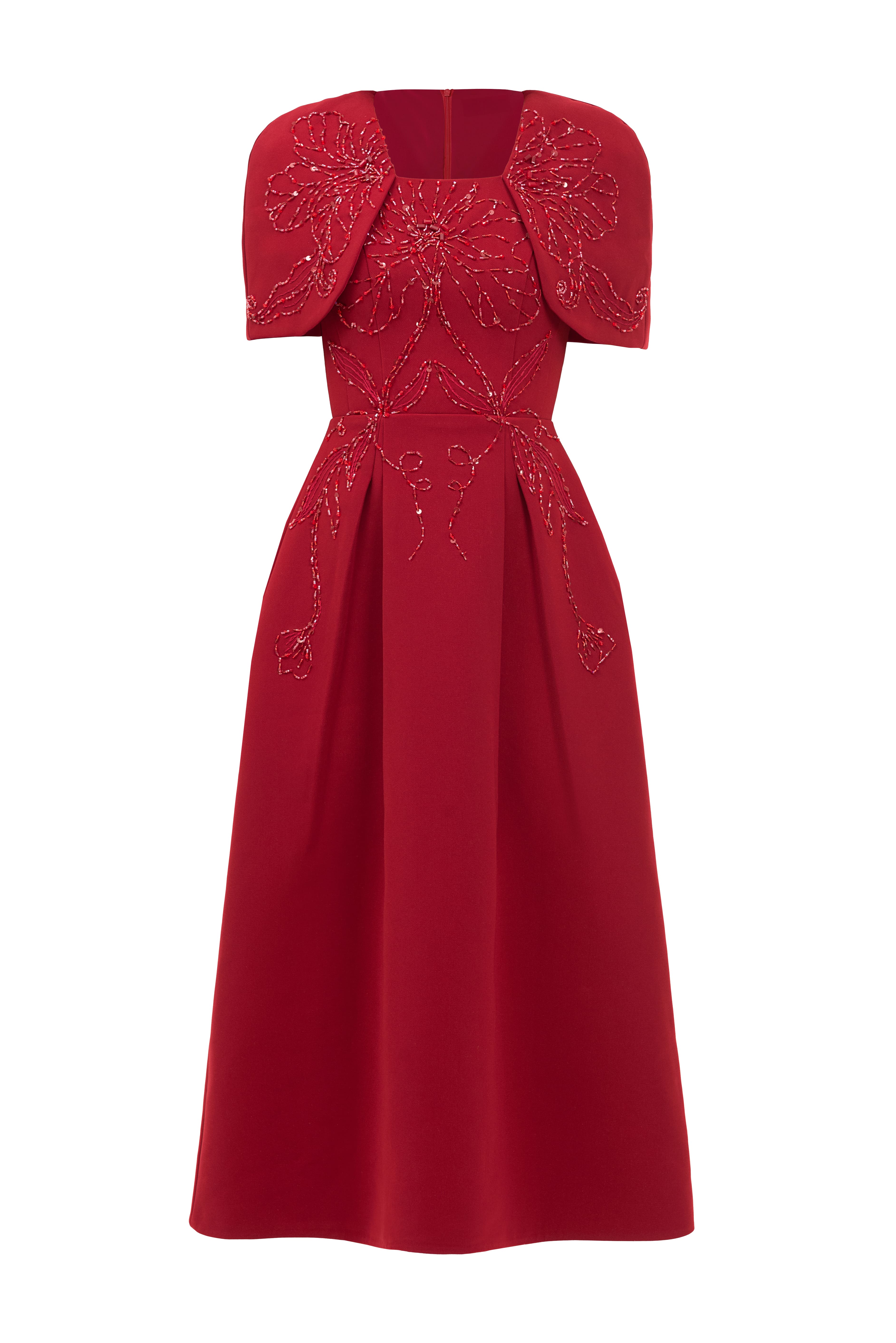 Women's Ruby Cape Sleeve Midi Dress Deep Red S/M/L/XL/XXL MEAN BLVD