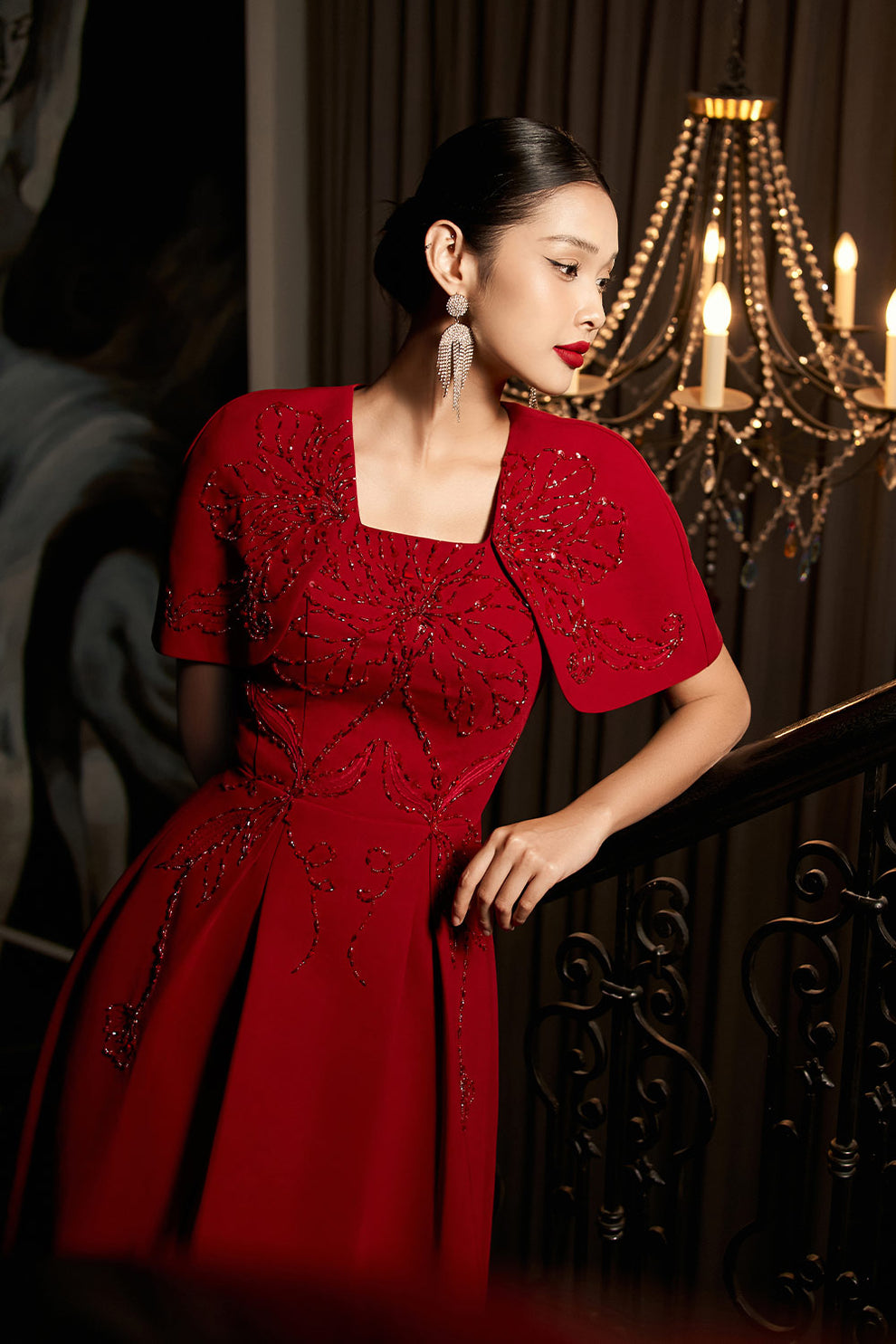Women's Ruby Gored Cape Sleeved Linen Blend Midi Dress S/M/L/XL/XXL ...
