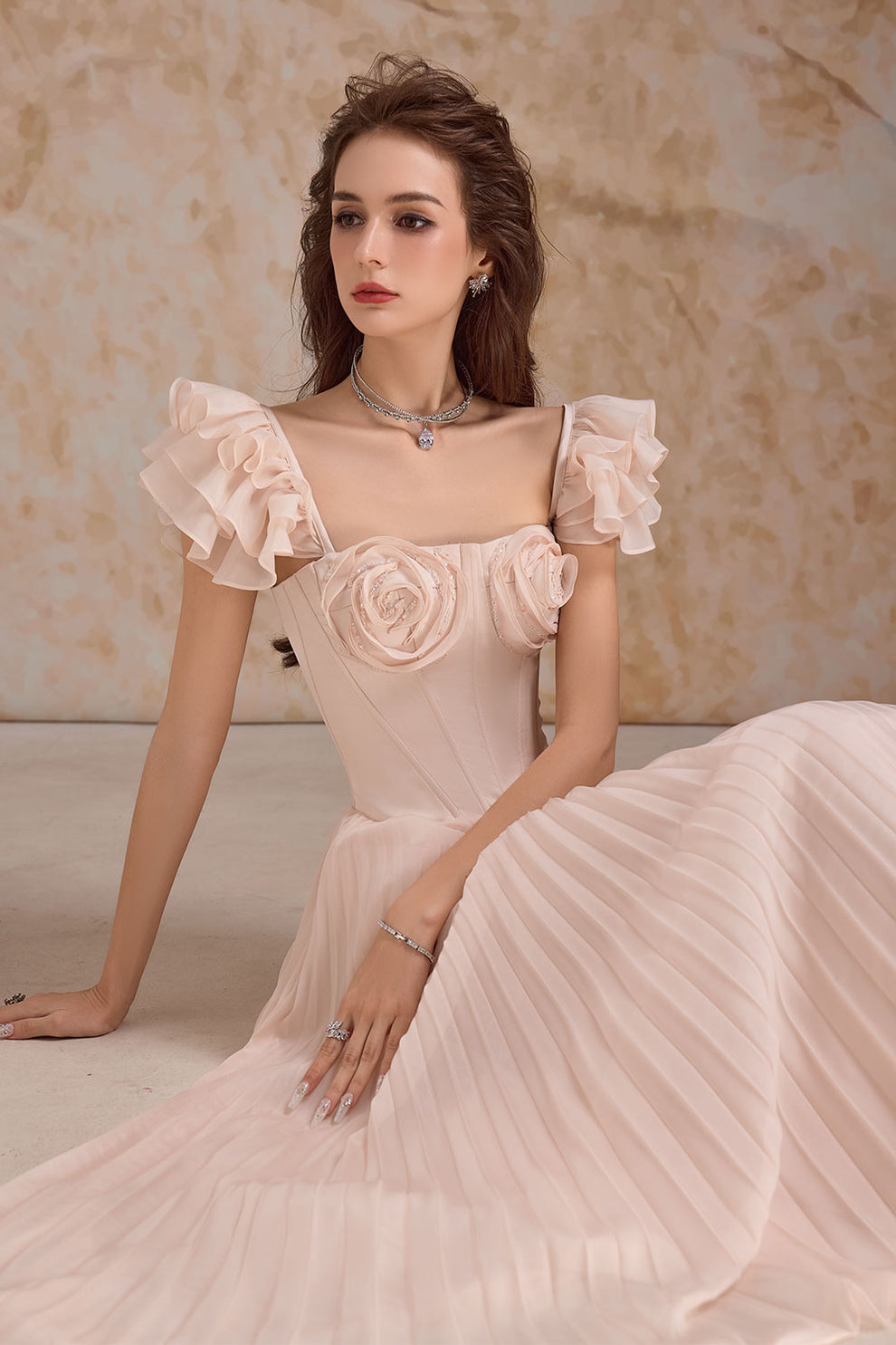 Women's Héliara A-line Flutter Sleeved Organza Satin Maxi Dress S/M/L ...