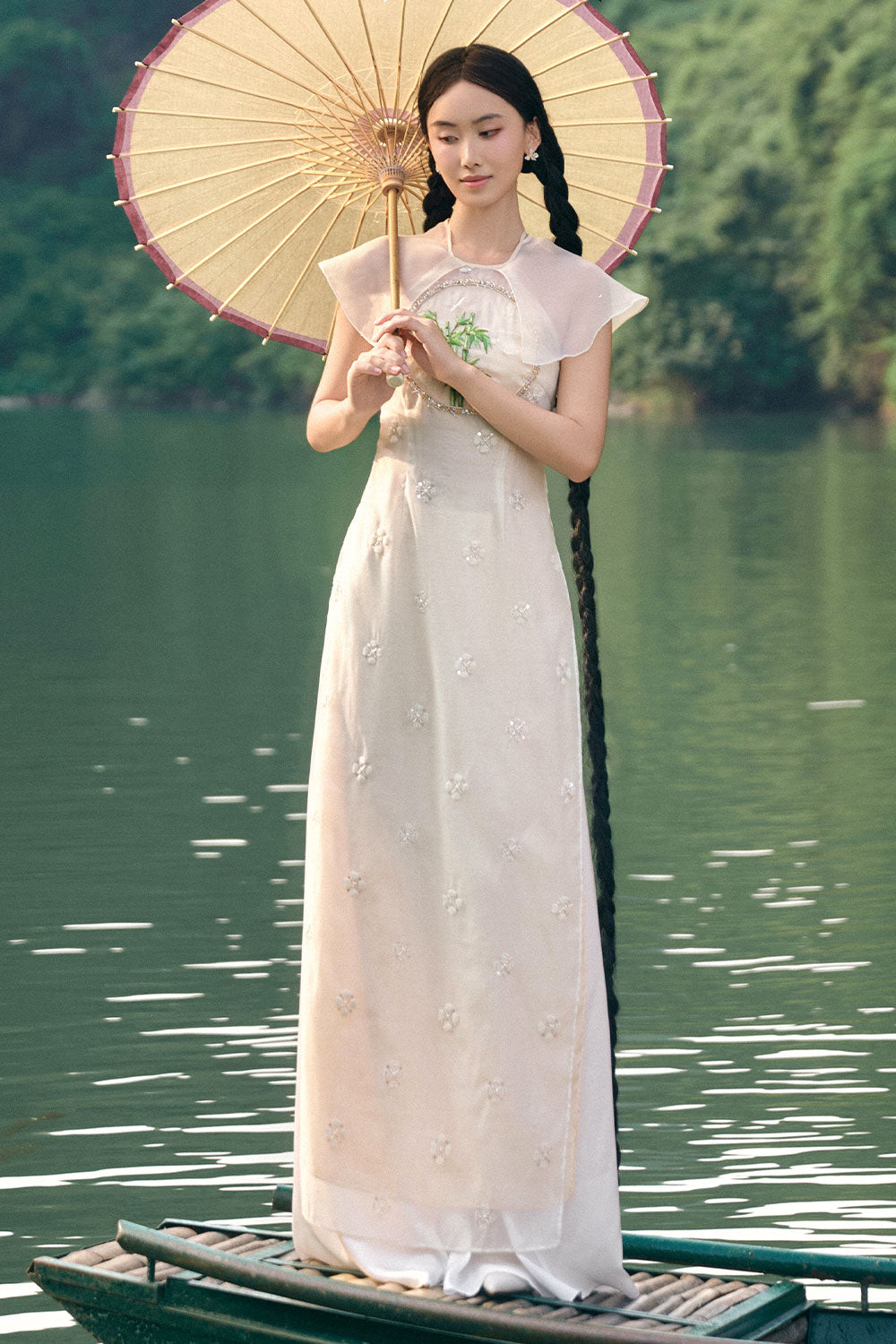 Women's Truc Diep A-line Back Zipper Silk Organza Floor Length Ao Dai ...