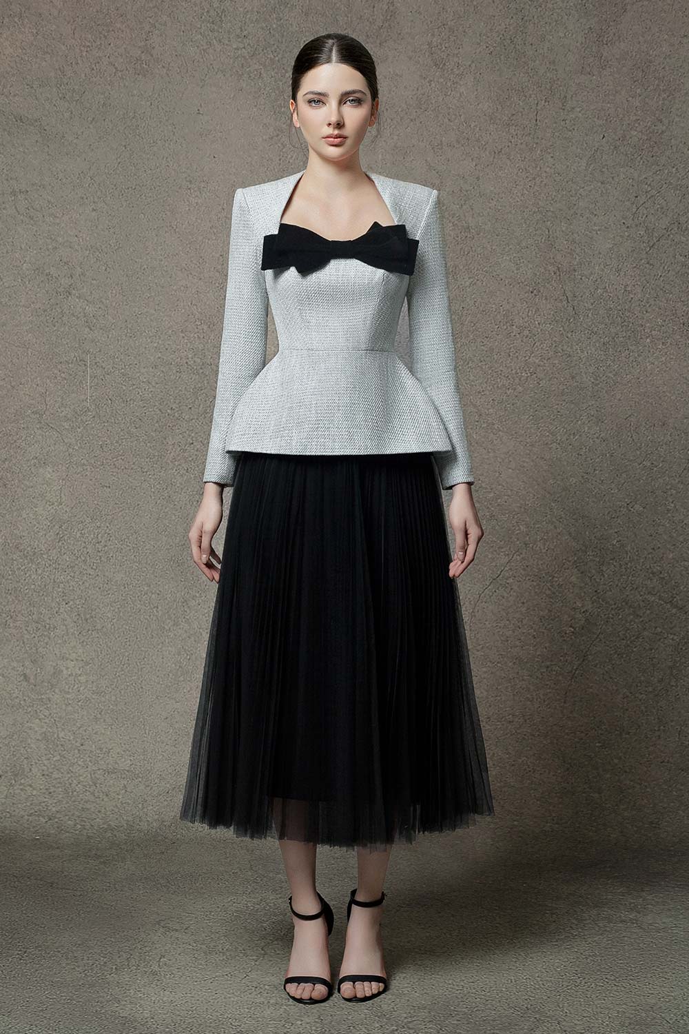 Women's Audrey Peplum Long Sleeved Tweed Top XS/S/M/L/Customize Pepper ...