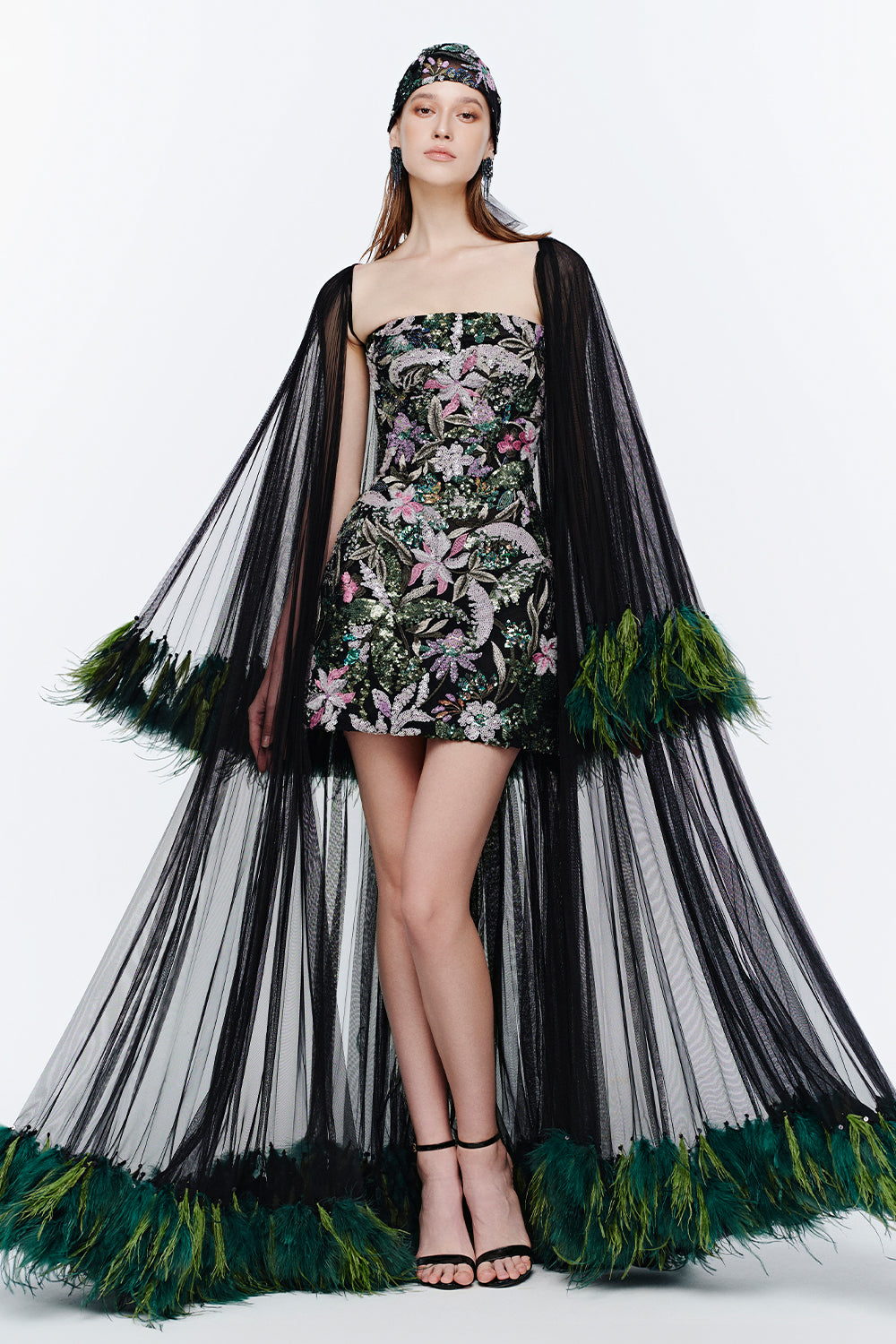 Women's Aura Trapezoid Feather Cape Freesize Black Forest MEAN BLVD