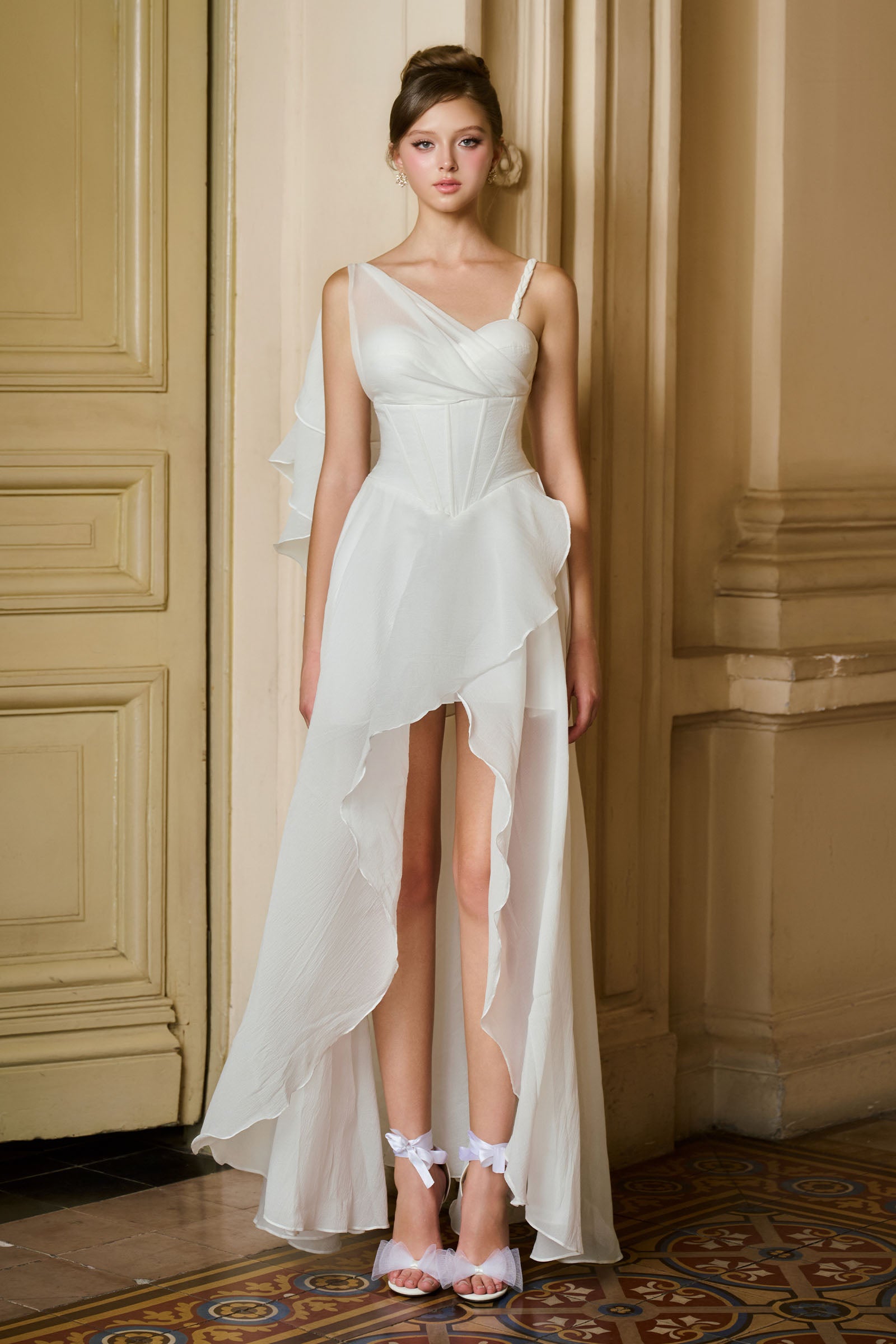 Women's Celeste Asymmetric Maxi Dress Off White XS/S/M/L/Customize MEAN ...