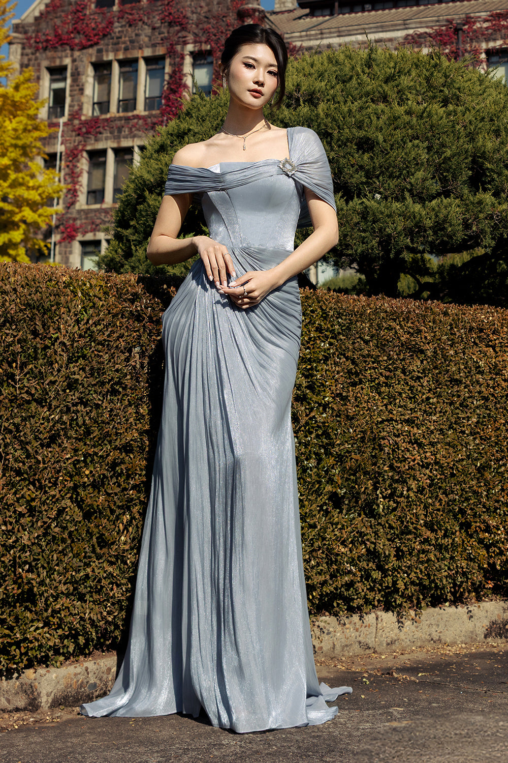 Women's Crystelle Off-Shoulder Draped Maxi Dress S/M/L/Customize Gray ...