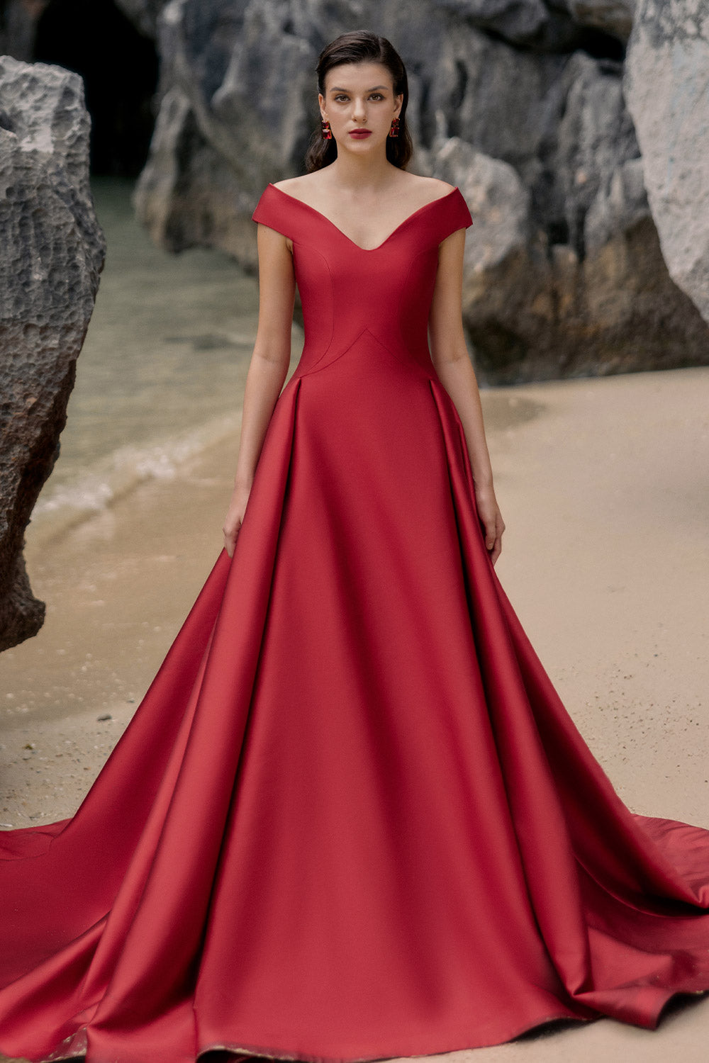 Women's Emma Ball Gown Off-Shoulder Taffeta Extra Long Length Dress XS ...