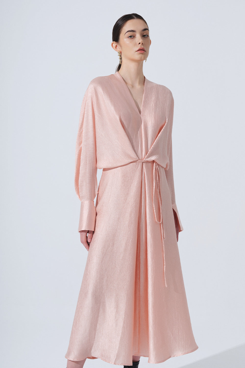 Women's Heide Blouson V-Neck Taffeta Silk Midi Dress XS/S Pink Shadow ...