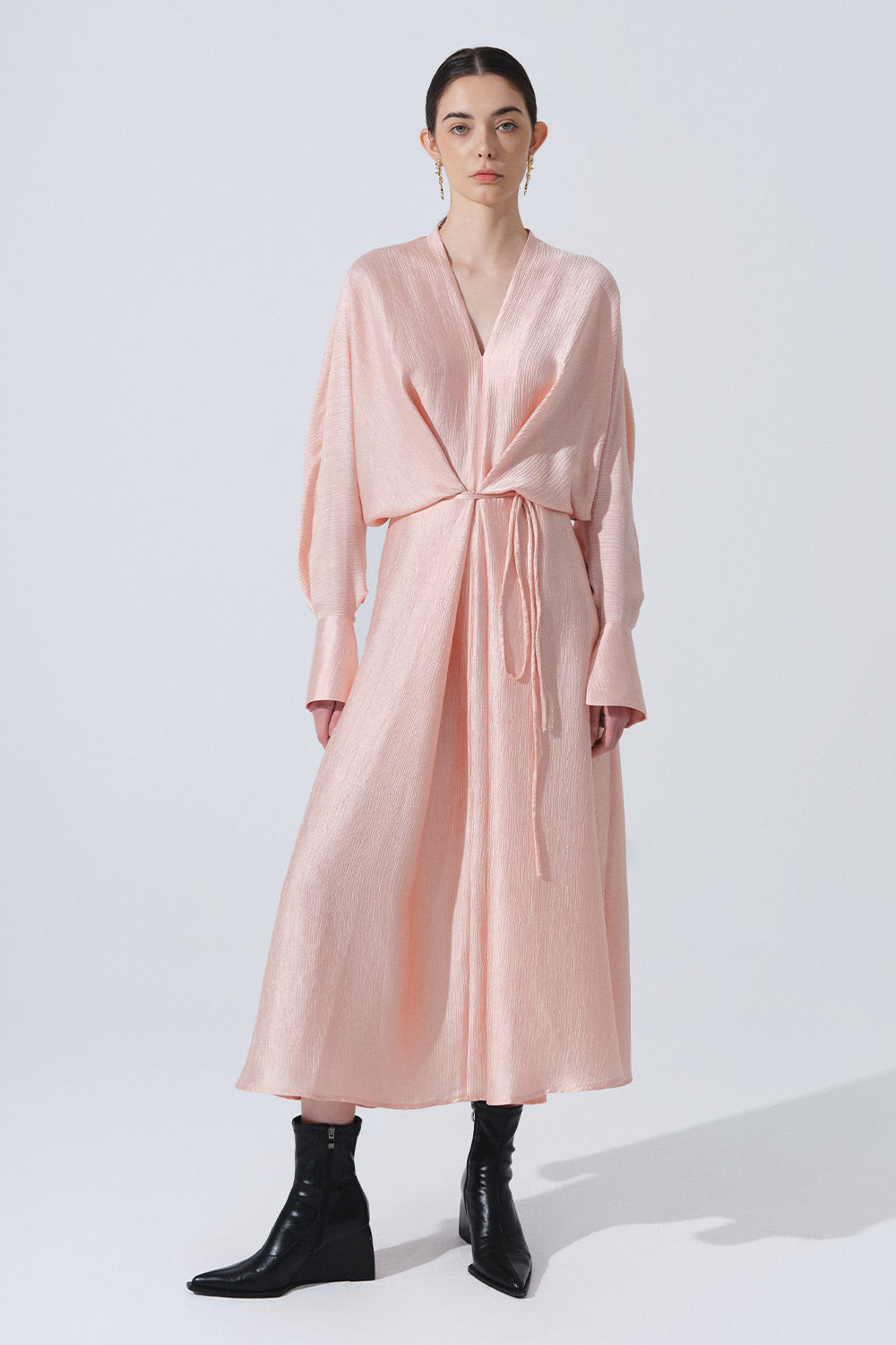 Women's Heide Blouson V-Neck Taffeta Silk Midi Dress XS/S Pink Shadow ...