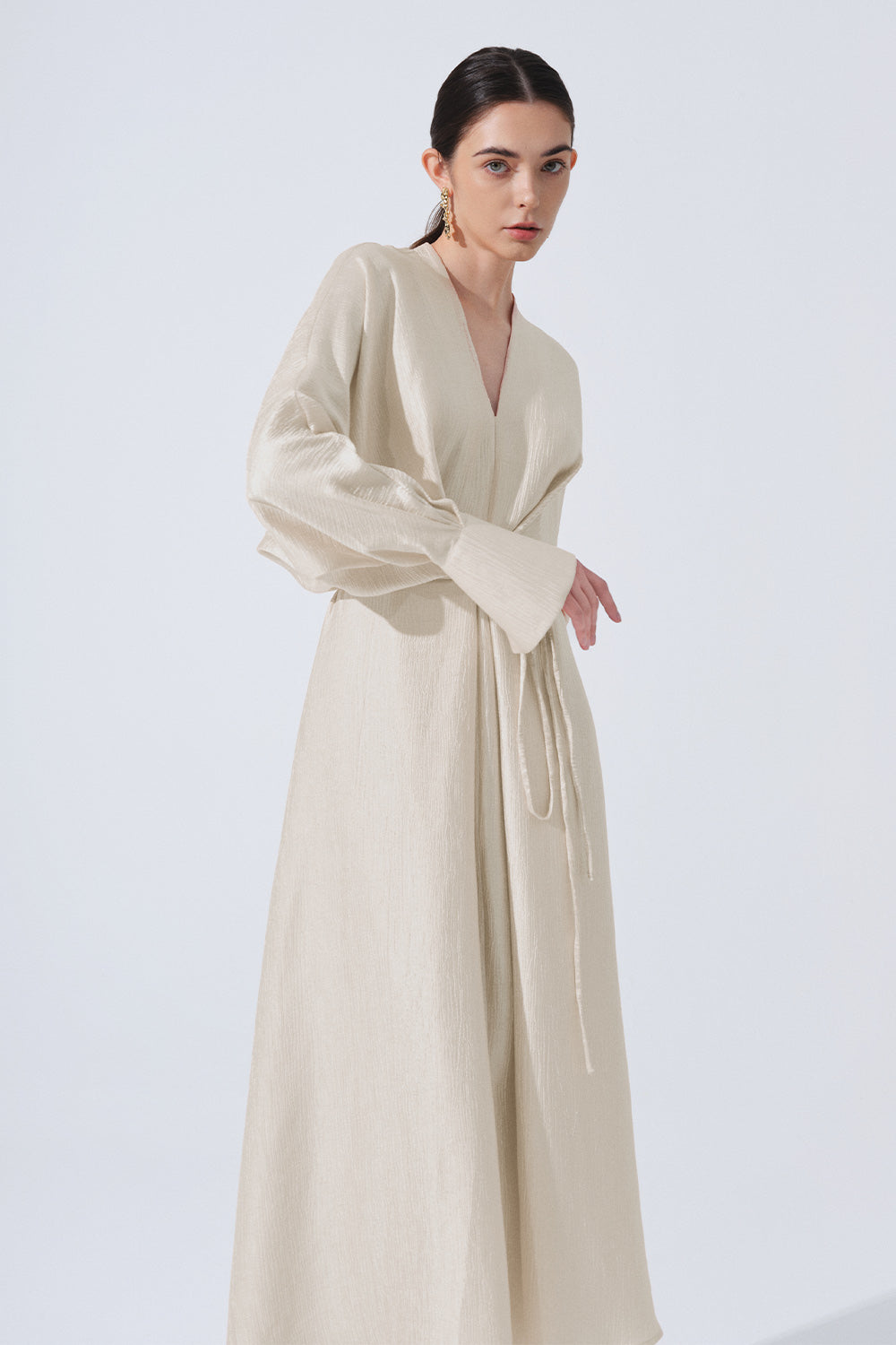 Women's Heide Blouson V-Neck Taffeta Silk Midi Dress XS/S Pink Shadow ...