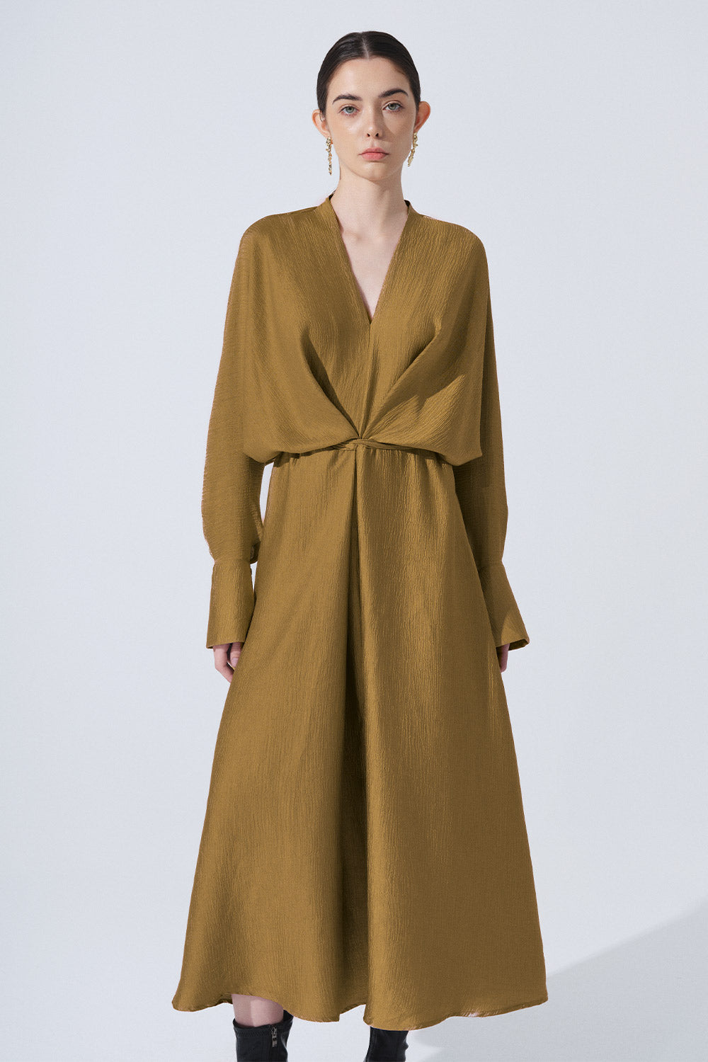 Women's Heide Blouson V-Neck Taffeta Silk Midi Dress XS/S Pink Shadow ...