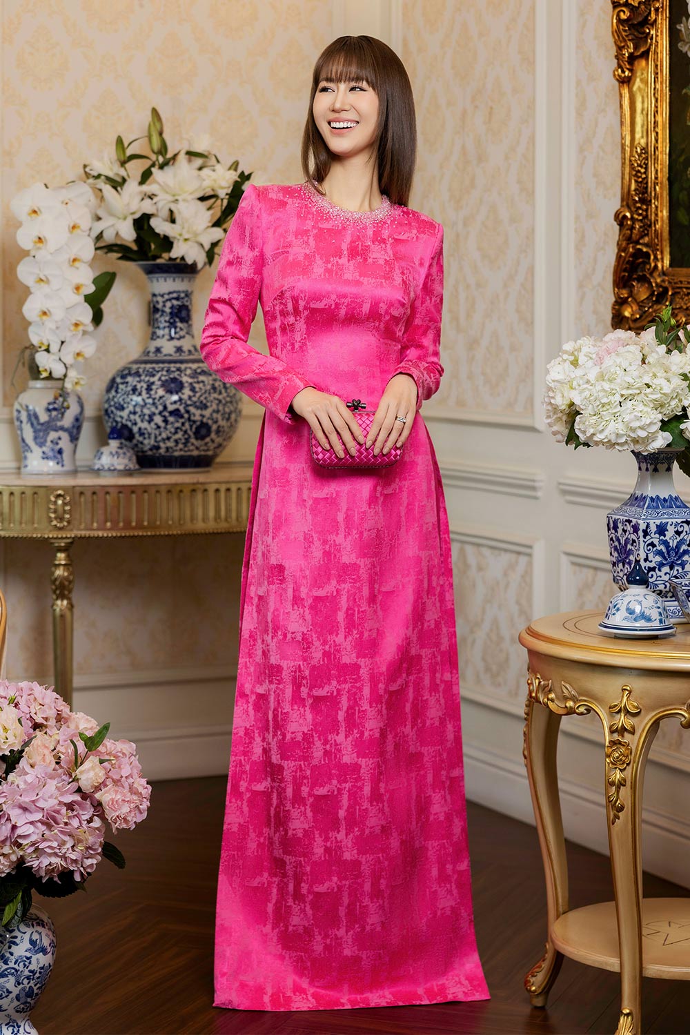 Women's Isabela A-line Stone Brocade Floor Length Ao Dai S/M/L/XL ...