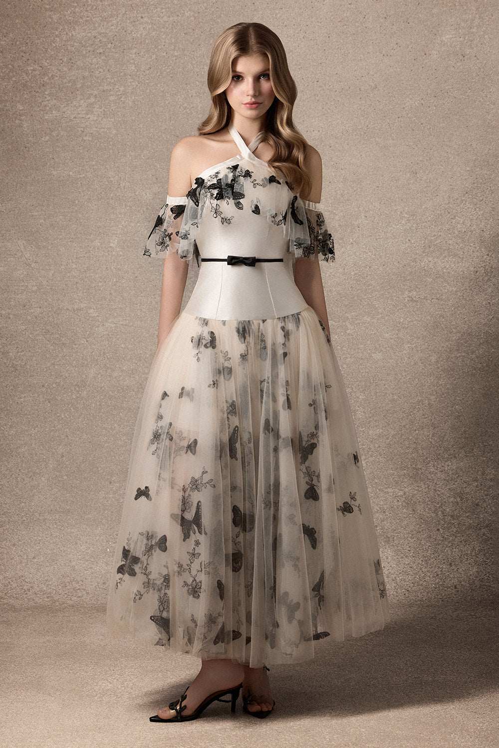 Women's Eliora Crossover Neck Applique Maxi Dress S/M/L/Customize Beige ...