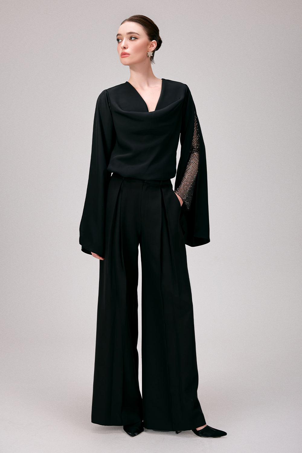 Women's Emma Split Sleeve Pleated Set XS/S/M/L/Customize Black MEAN BLVD