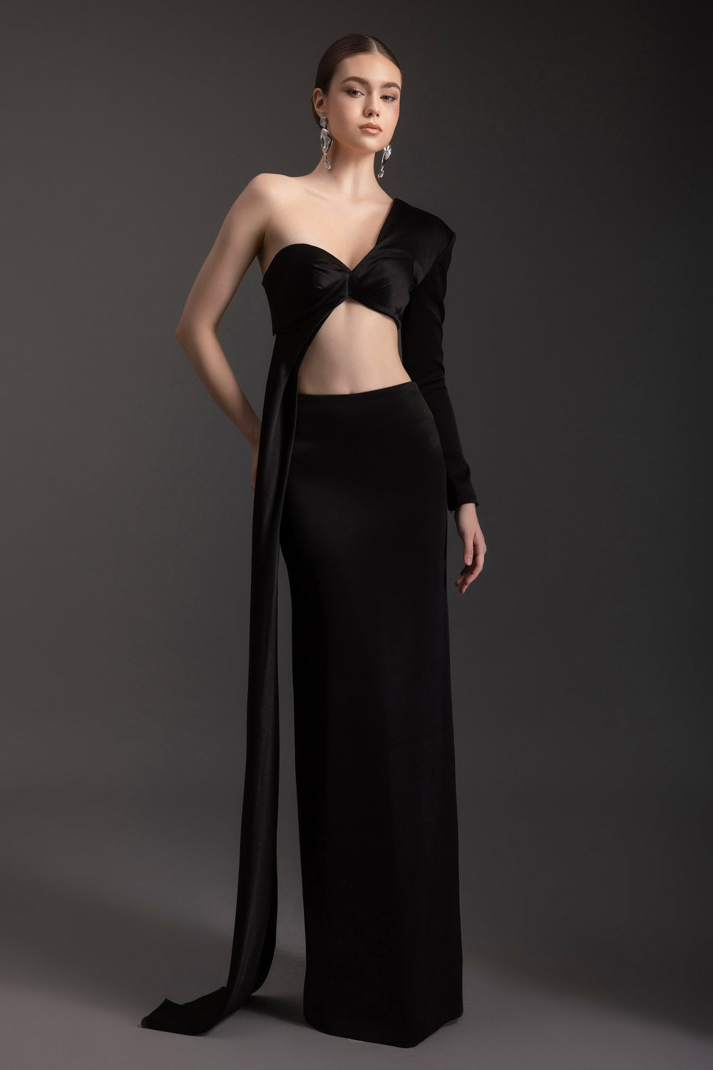 Women's Evie One Shoulder Satin Set Customize Black MEAN BLVD