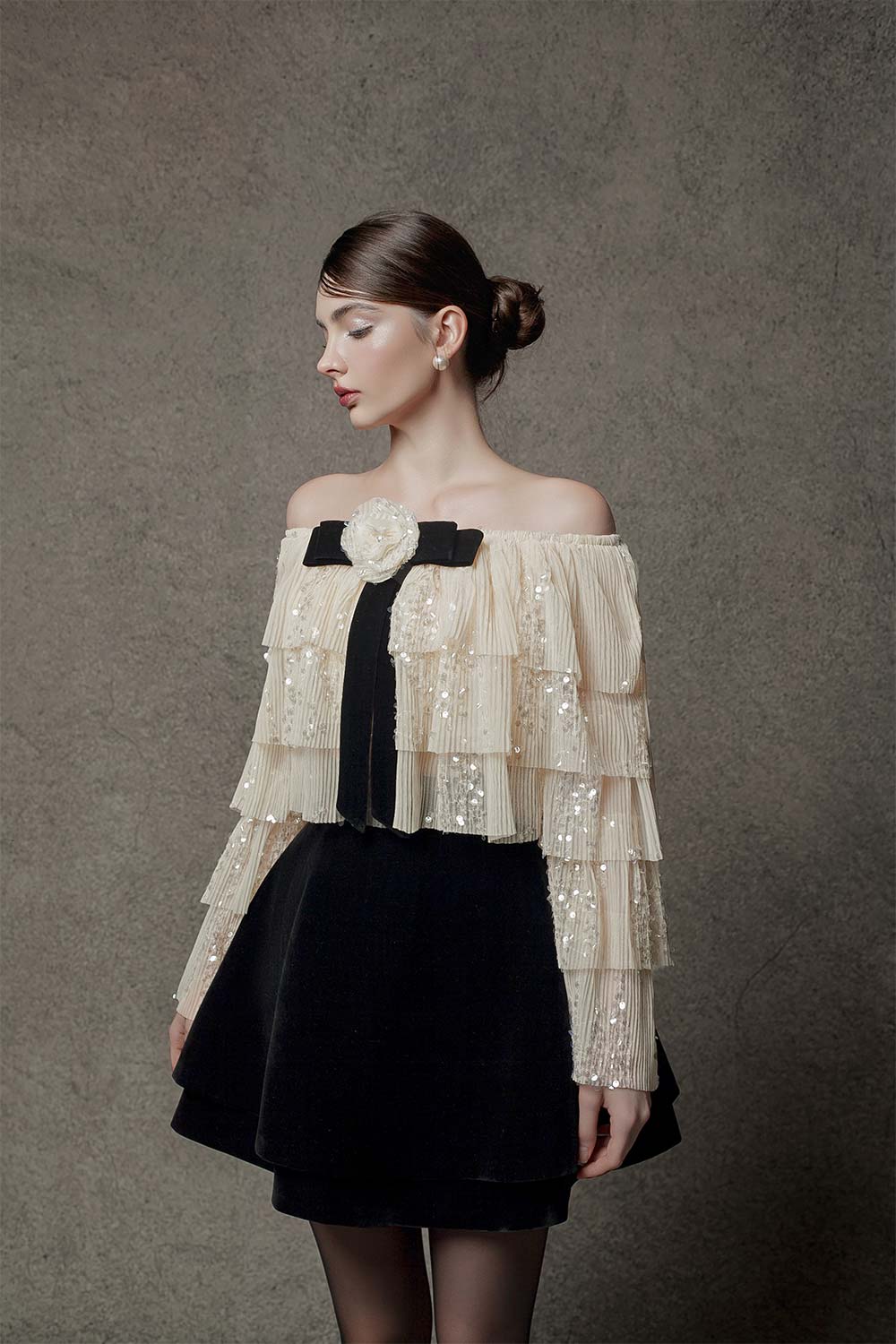 Women's Freya Layered Flare Sleeved Tulle Top 0/1/Customize Beige/Black ...
