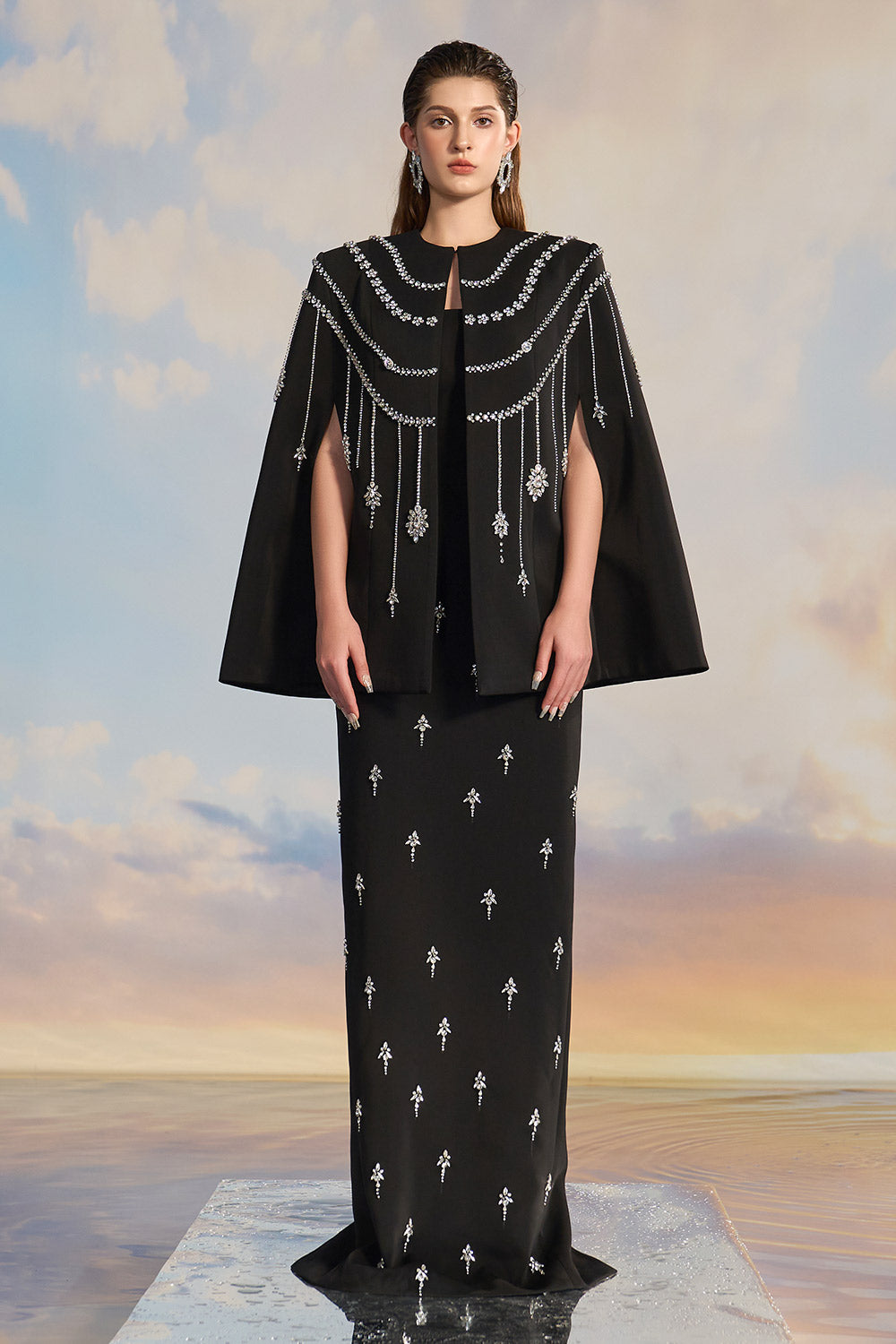 Women's Serena Trapezoid Hanging Sleeved Crepe Cape S/M/L/Customize ...