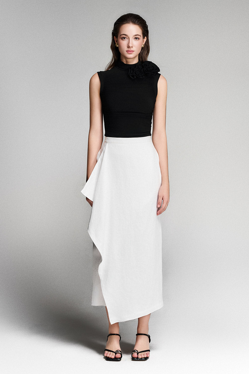 Women's Toria Wrap Ruffled Linen Midi Skirt S/M/L White MEAN BLVD