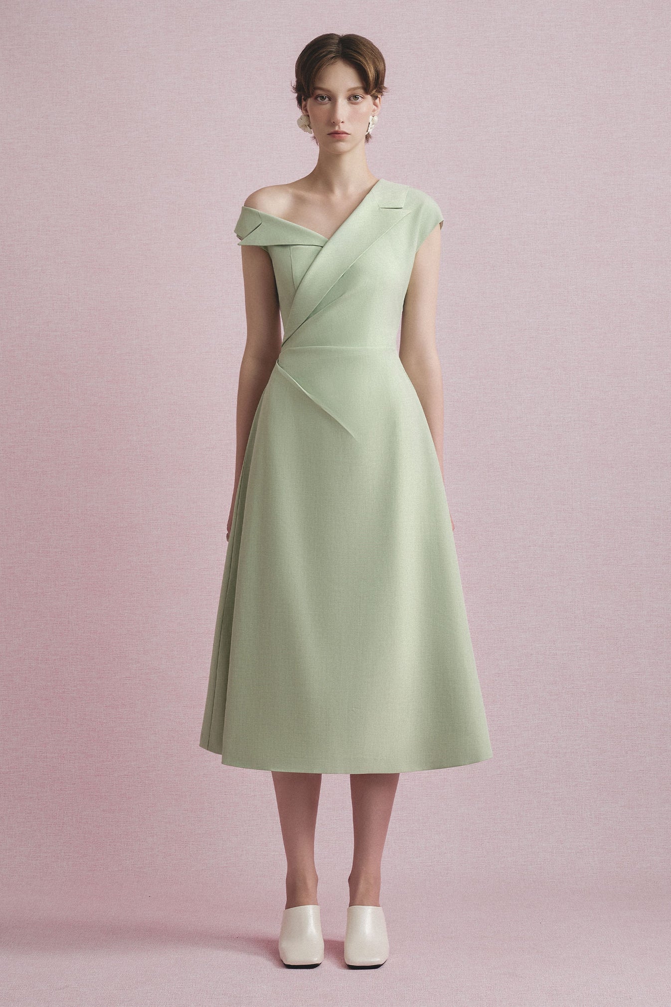 Women's Lanto Asymmetric Neck Midi Dress Pale Olive Green S/M/L ...