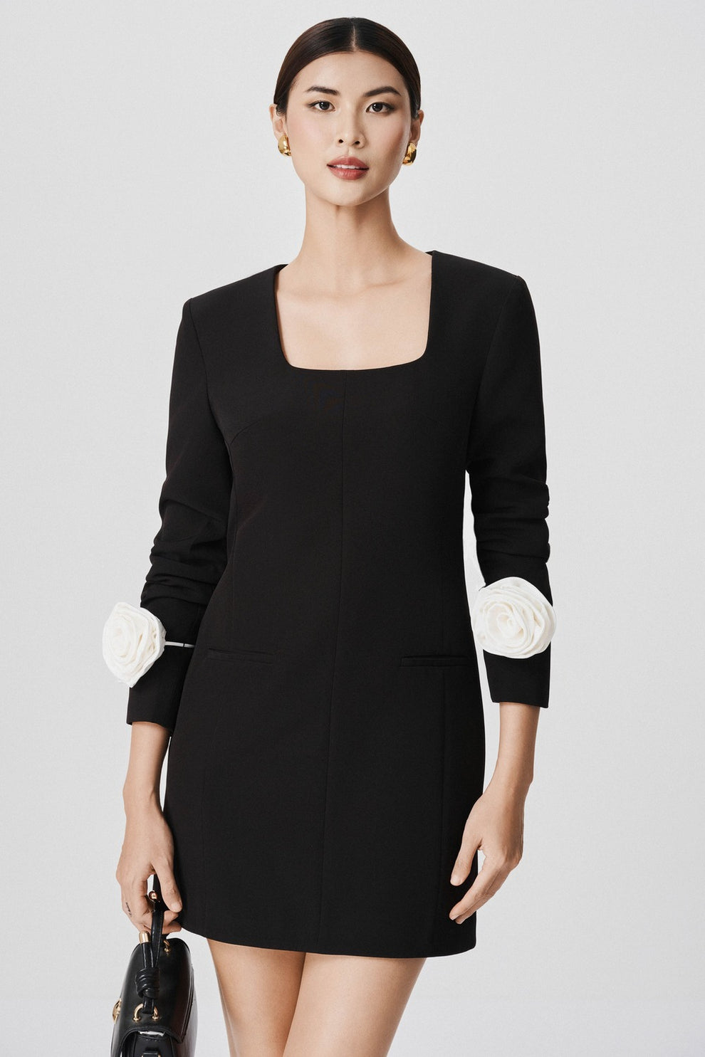 Women's Alaiya A-line Square Neck Wool Mini Dress XS/S/M/L/Customize ...
