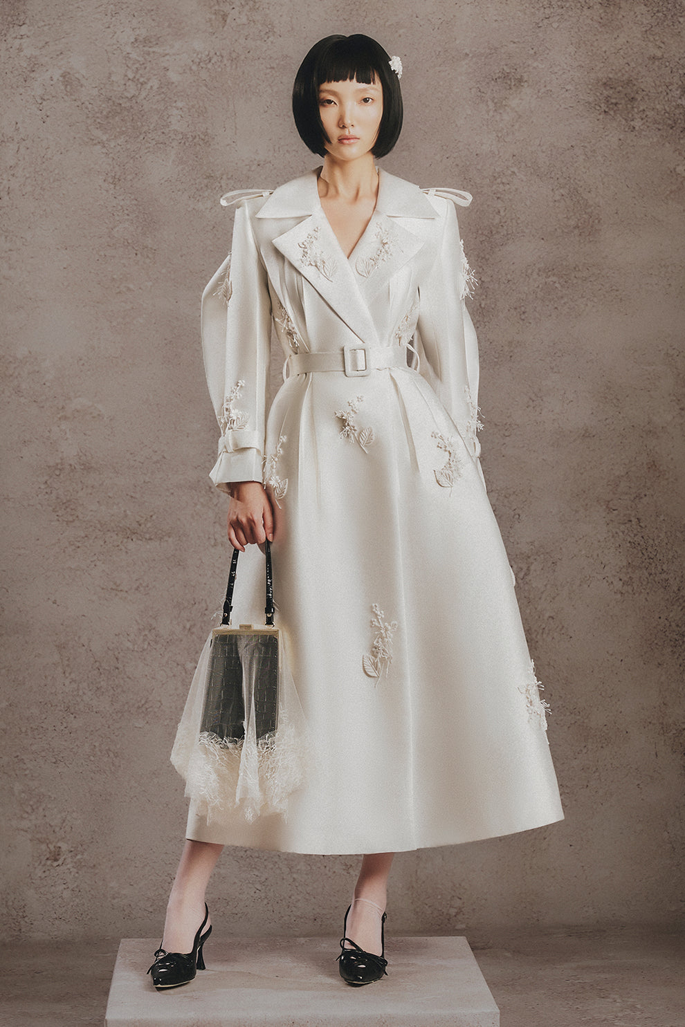 Women's Seren Trech Applique Trench Coat White S/M/L/Customize MEAN BLVD