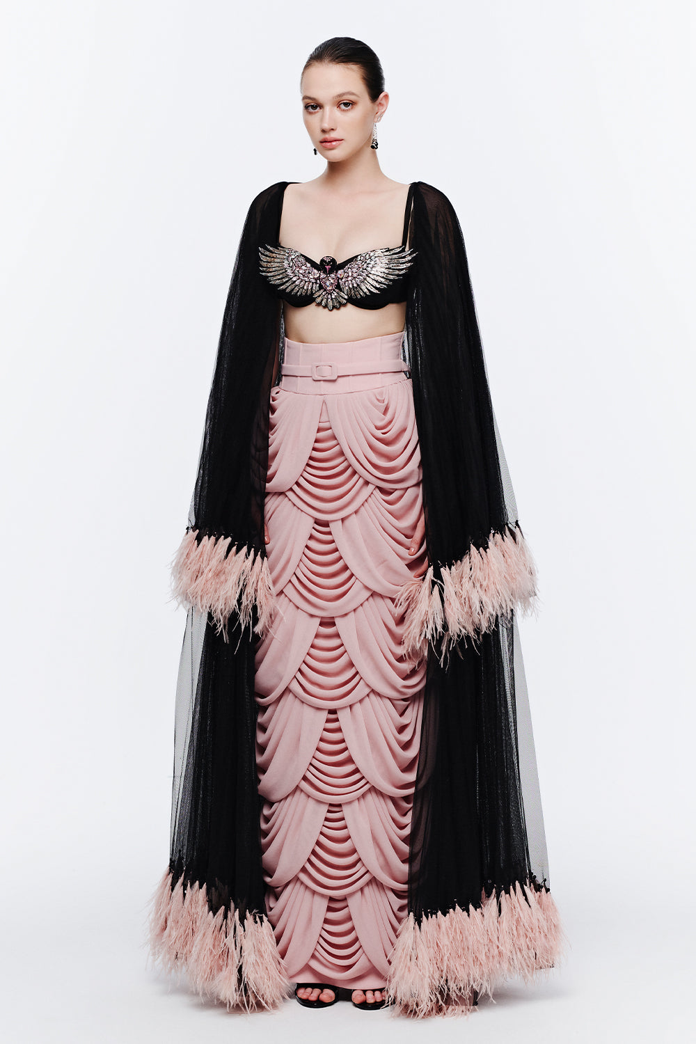 Women's Soar Straight Feather Cape Freesize Black & Pastel Pink MEAN BLVD