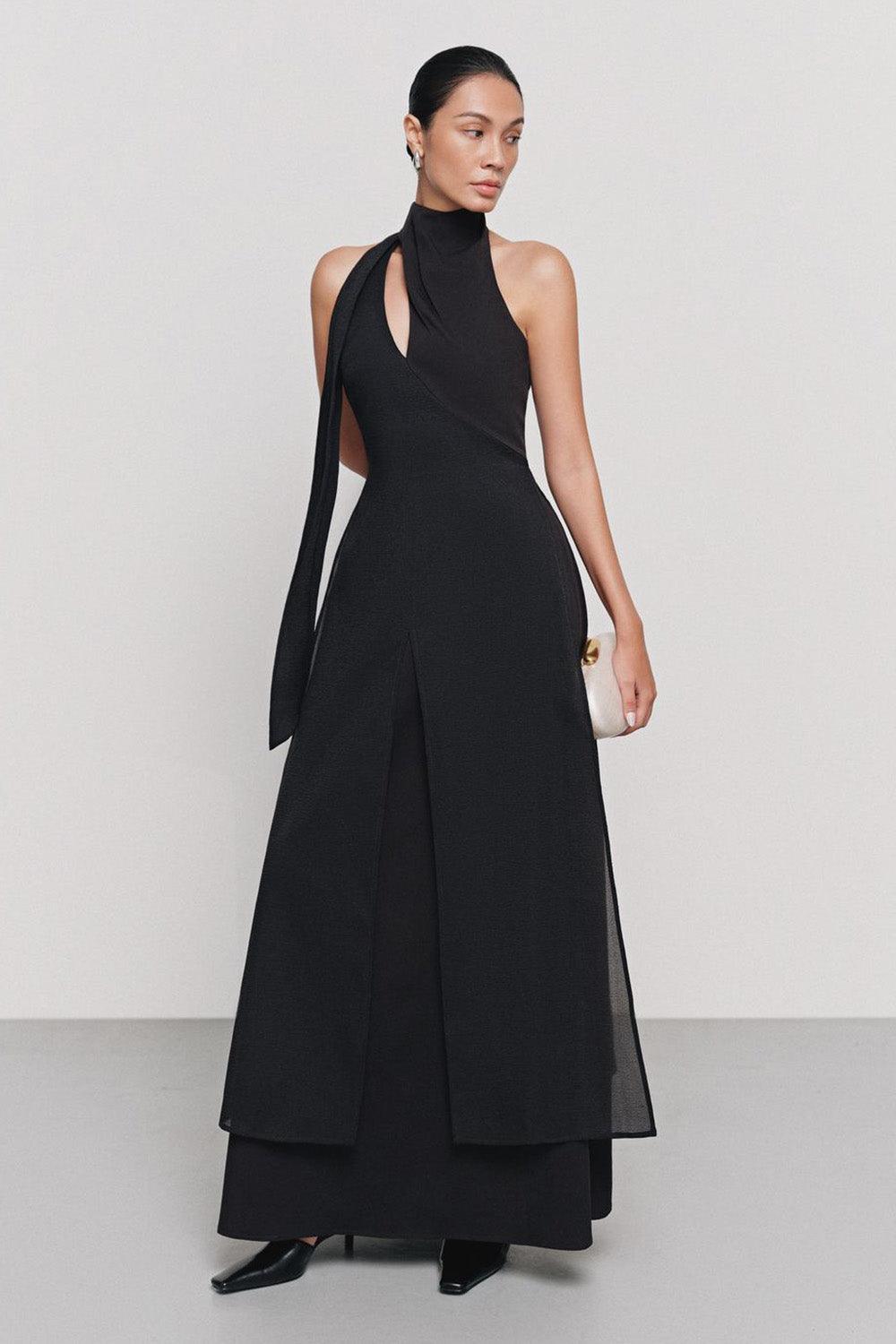 Yen Layered High Neck Floss Silk Ankle Length Dress | MEAN BLVD