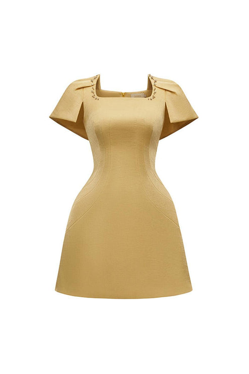 Women's Aline A-line Square Neck Organza Mini Dress S/M/L/XL Yellow ...