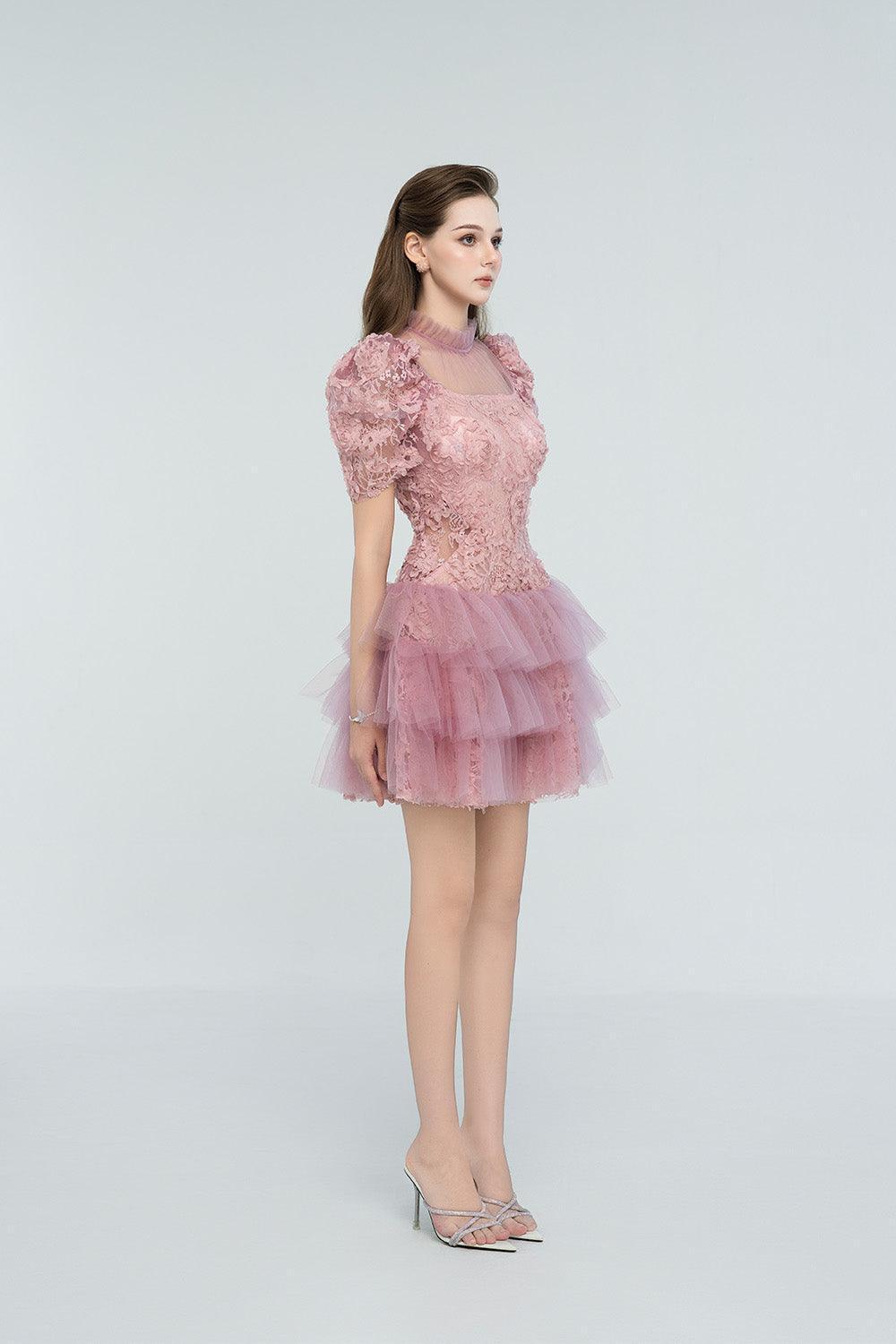 Women's Anastasia A-line Ruffle Layer Mesh Lace Mini Dress S/M/L ...