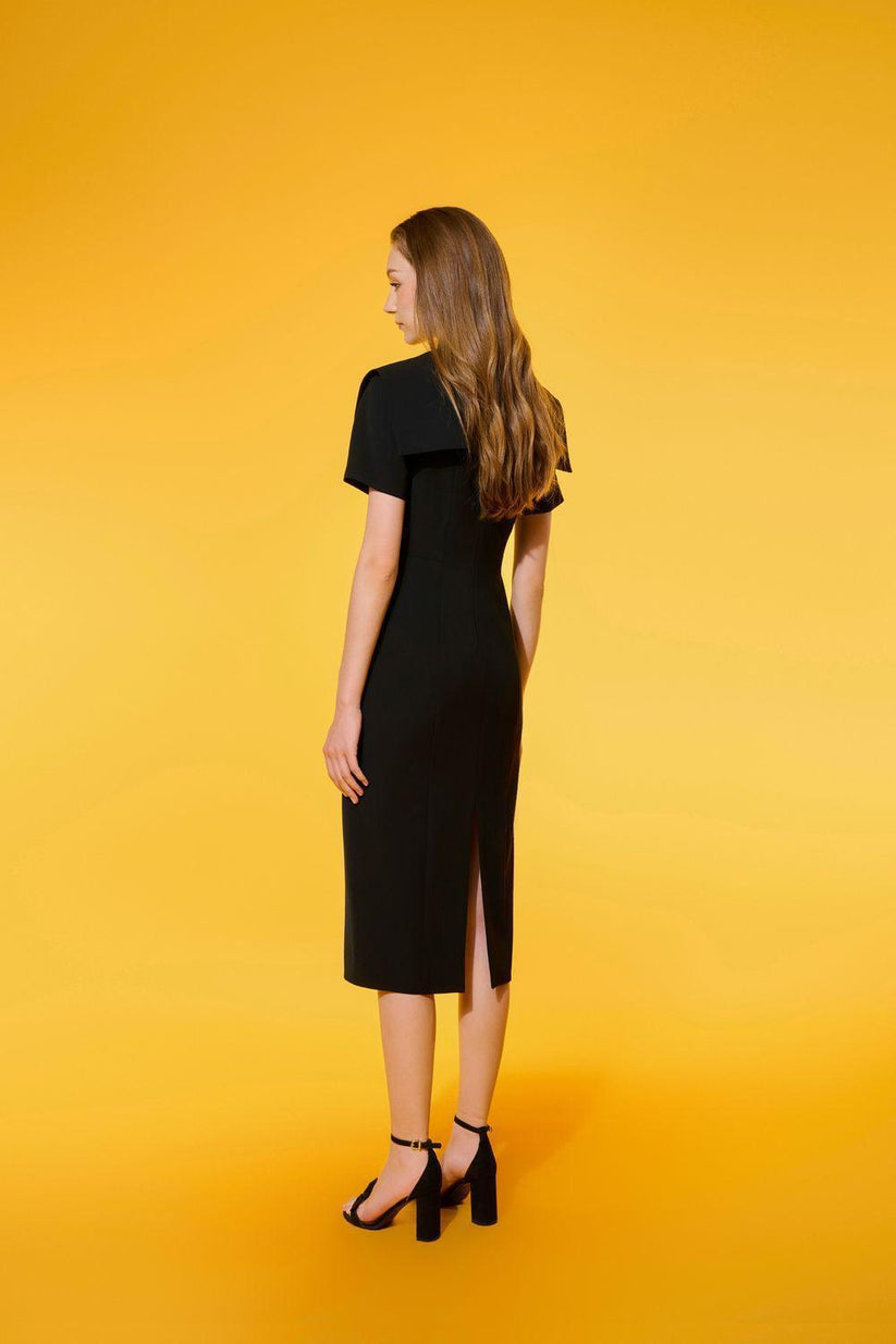 Women's Arohi Pencil Cape Shoulder Crepe Calf Length Dress S/M/L Black ...
