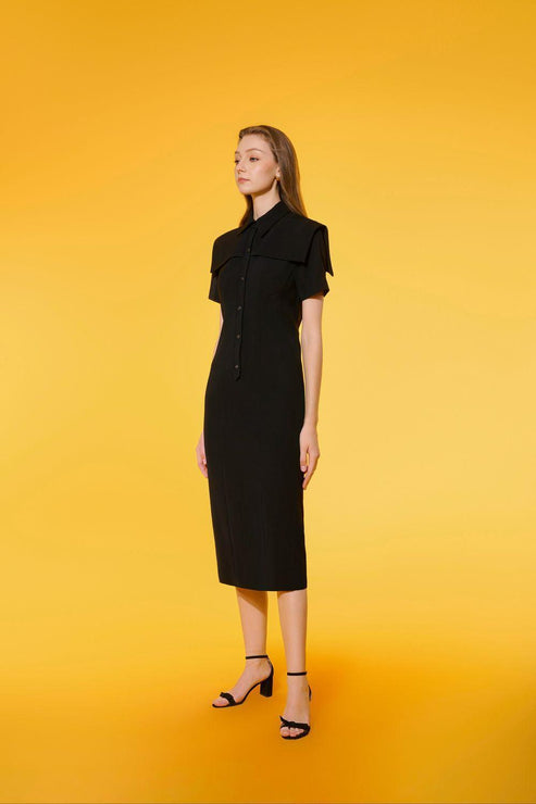 Women's Arohi Pencil Cape Shoulder Crepe Calf Length Dress S/M/L Black ...