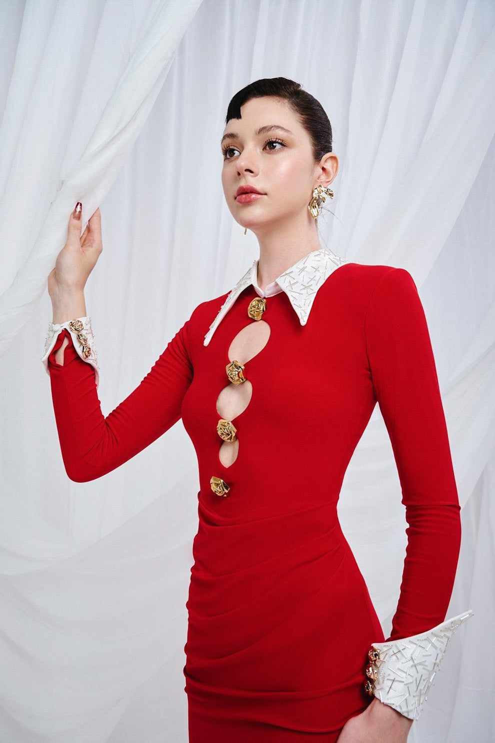 Women's Atkinson Bodycon Back Slit Spandex Midi Dress S/M/L White&Red ...