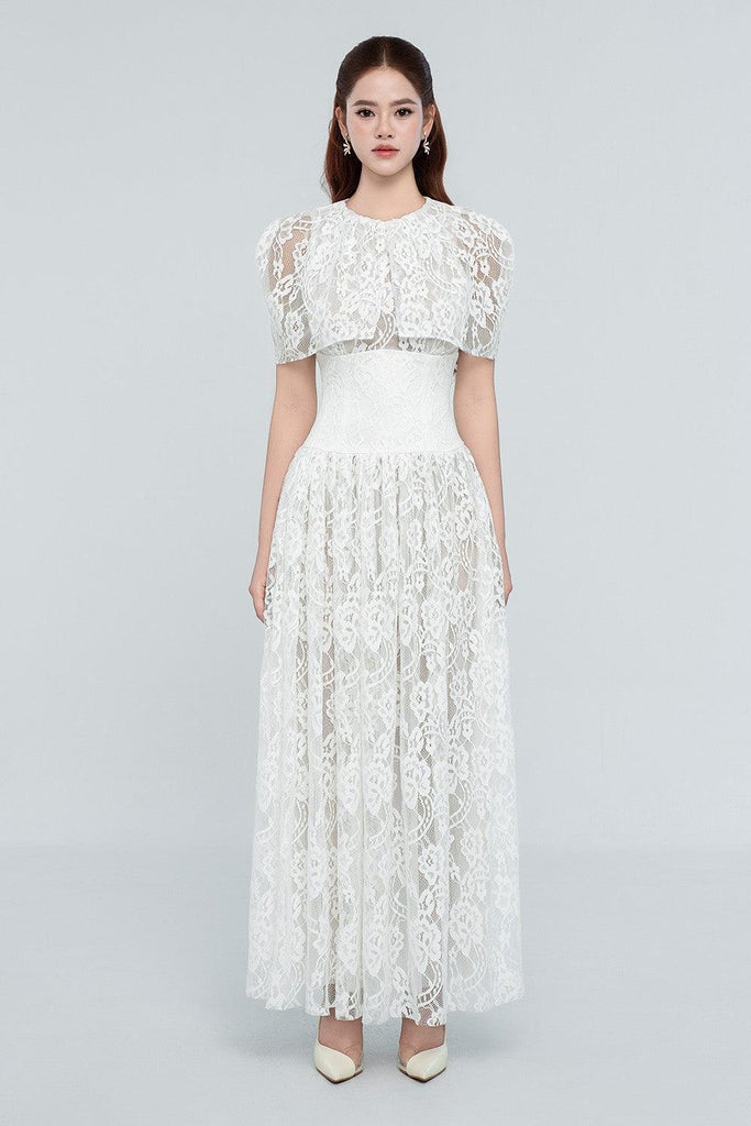 Women's Aubrie Fit and Flare Corset Waist Lace Maxi Dress S/M/L ...