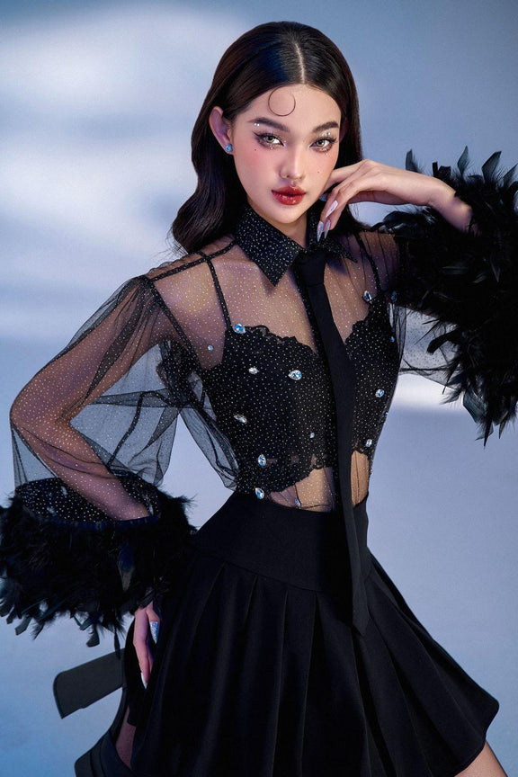 Women's Aura Straight See-Through Mesh Shirt S/M/L Black MEAN BLVD