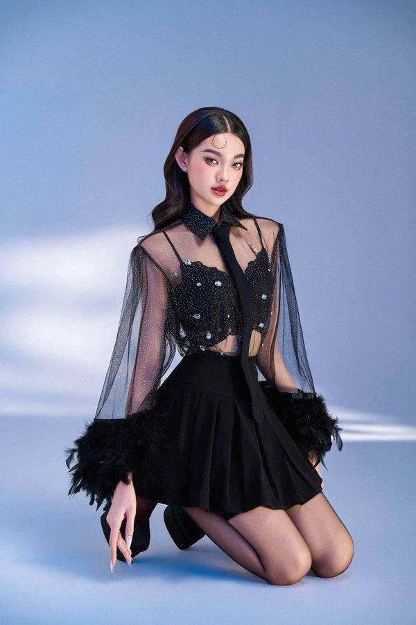 Women's Aura Straight See-Through Mesh Shirt S/M/L Black MEAN BLVD