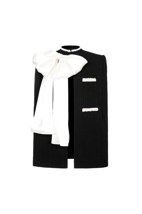 Women's Straight Ribbon Wool Cape XS/S/M/L/XL Cream/Black Ribbed MEAN BLVD