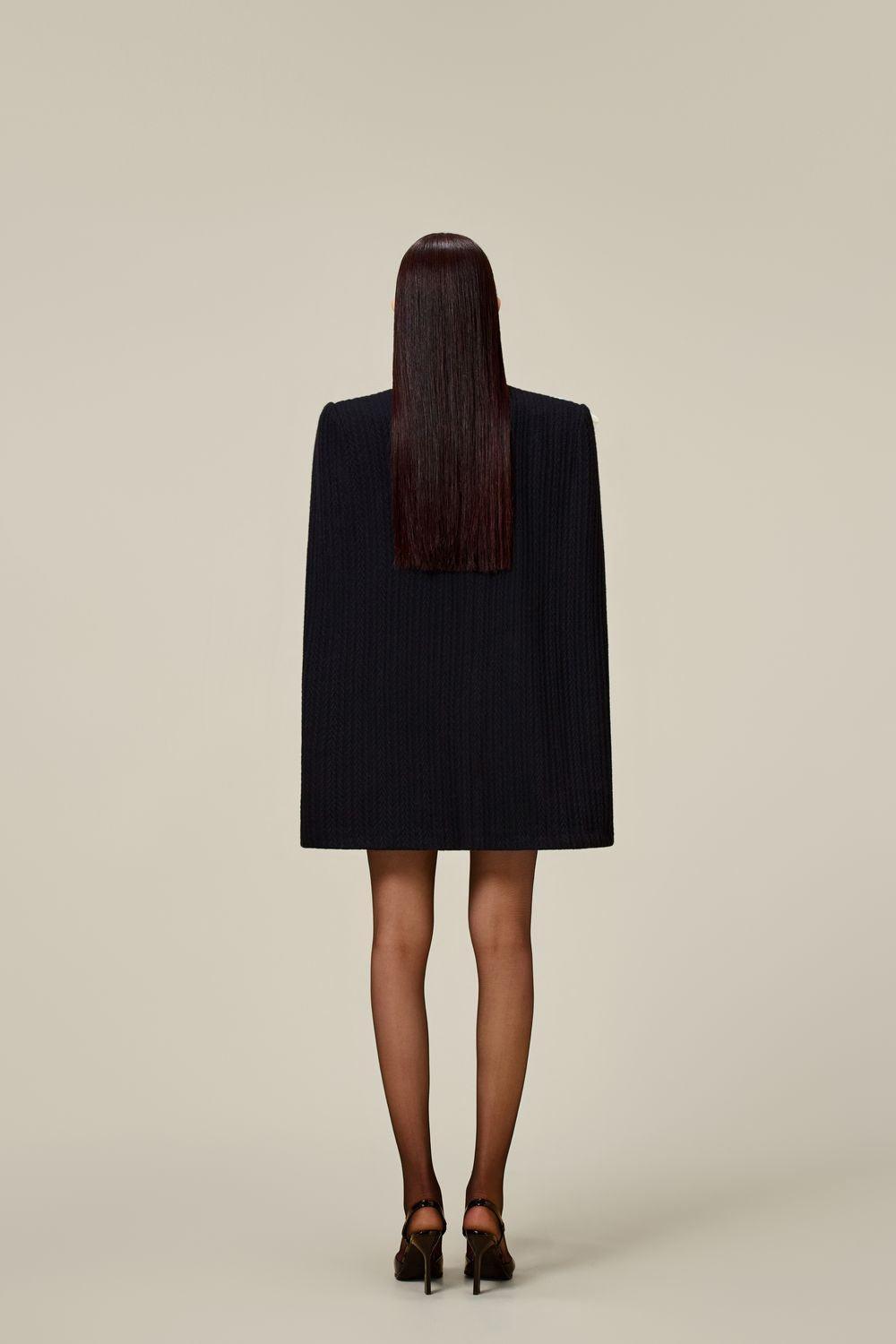 Women's Straight Ribbon Wool Cape XS/S/M/L/XL Cream/Black Ribbed MEAN BLVD