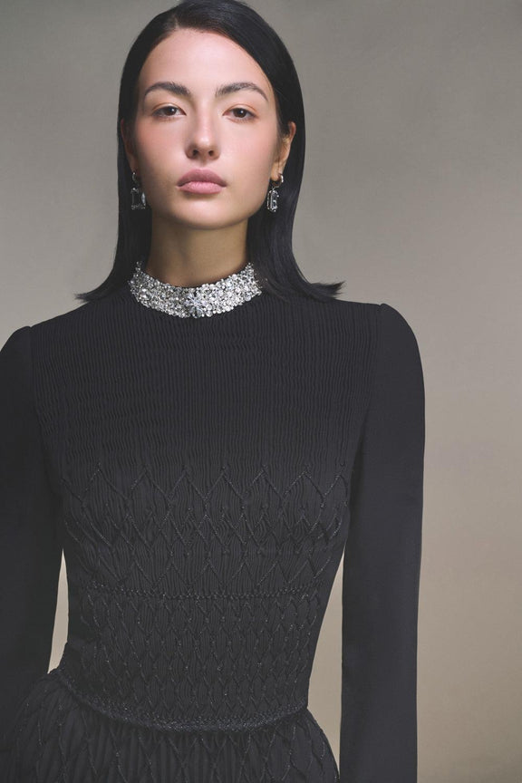 Women's Smocked Pleated High Neck Polycotton Floor Length Dress XS/S/M ...