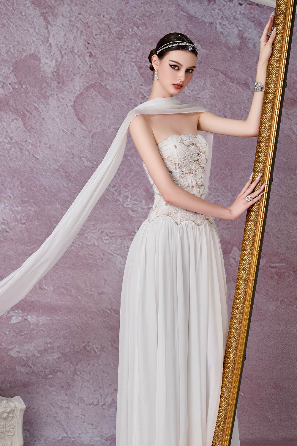 Women's Nebula Straight Scarf Neck Silk Satin Extra Long Length Cape ...