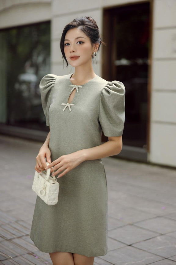 Women's Camelie A-line Puffy Sleeved Crepe Mini Dress S/M/L Black/Pink ...