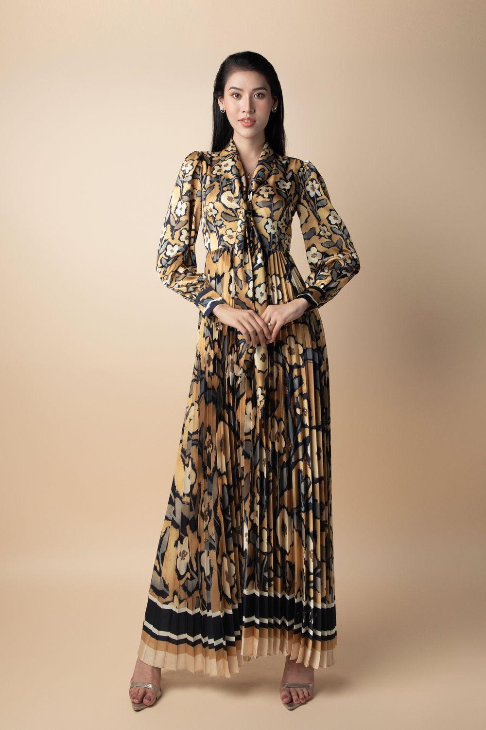 Cape A-line Pleated Latin Silk Maxi Dress | MEAN BLVD