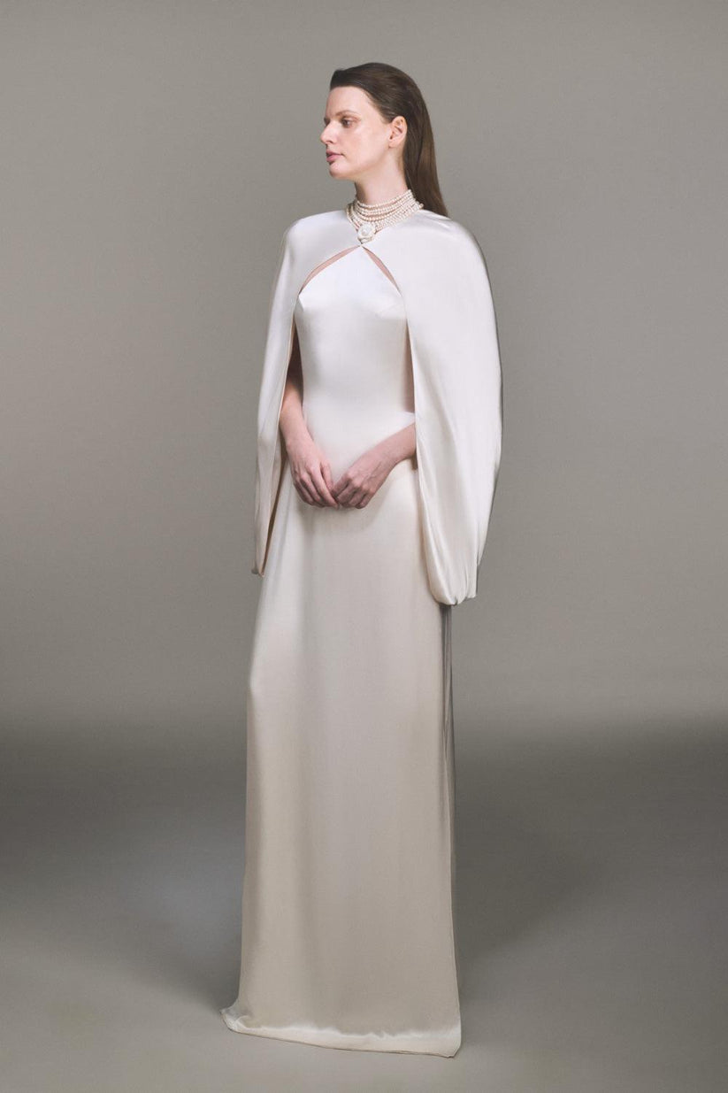 Women's Cassandra A-line Cape Sleeved Silk Cotton Blend Floor Length Ao ...