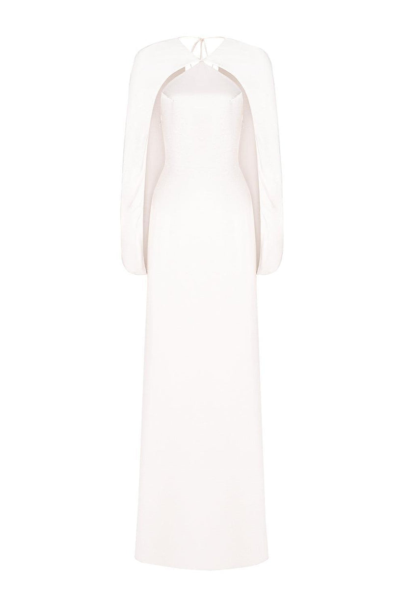 Women's Cassandra A-line Cape Sleeved Silk Cotton Blend Floor Length Ao ...