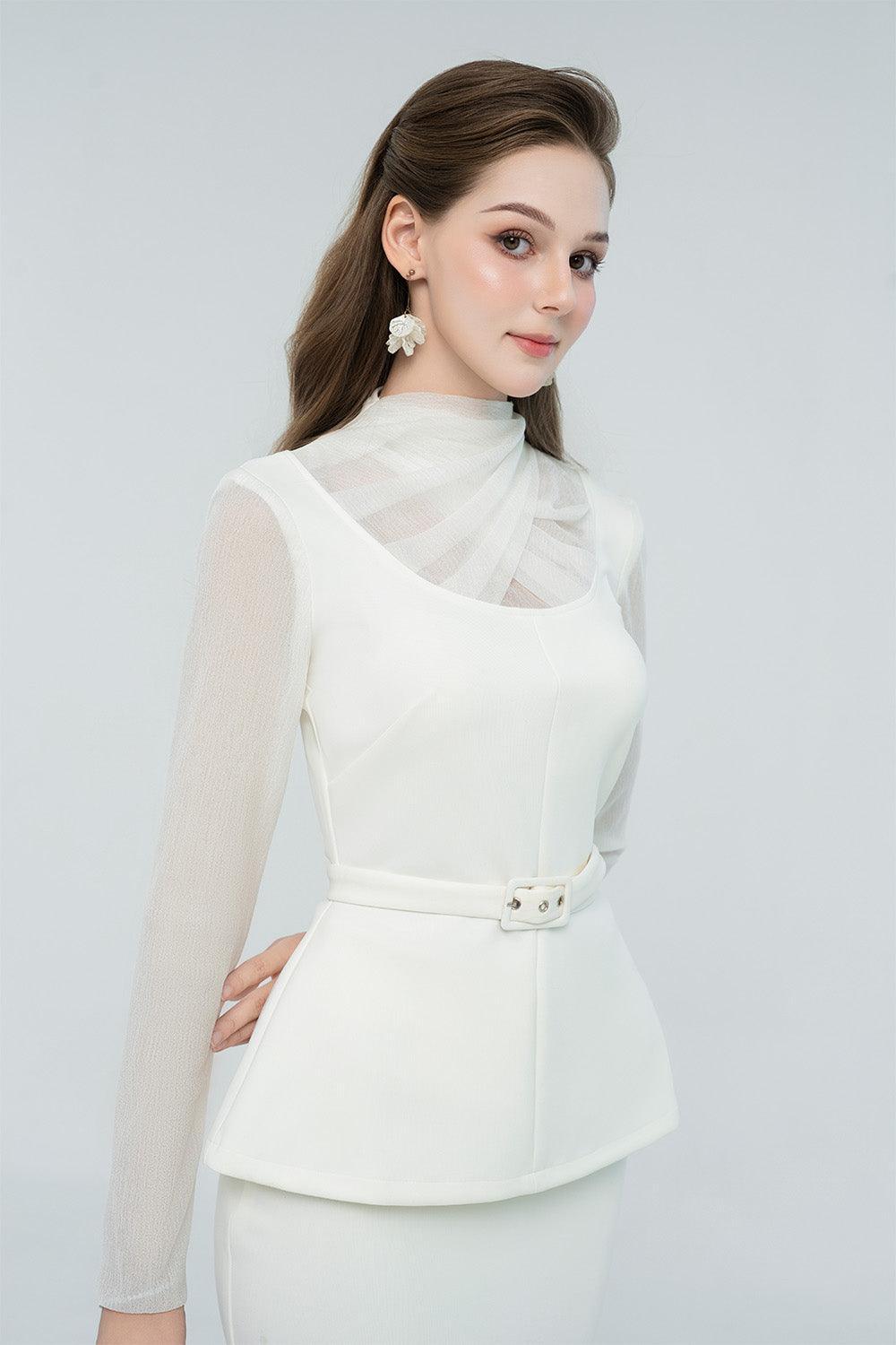 Women's Cecilia Peplum Crossover Neck Spandex Top S/M/L/Customize White ...