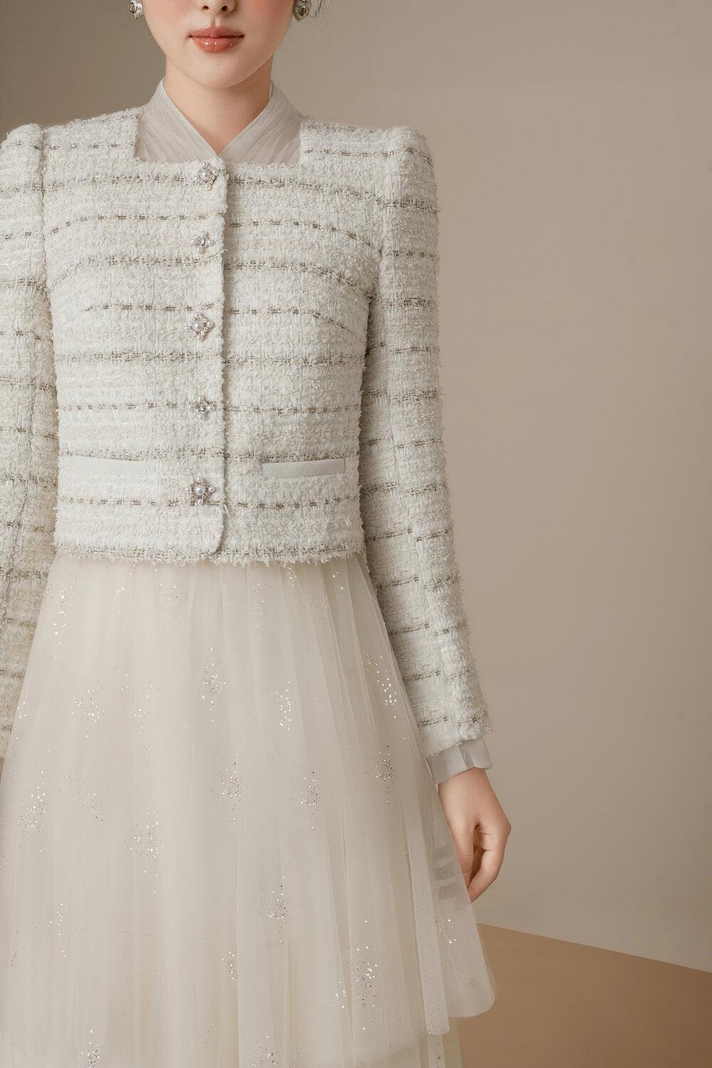 Women's Celia Layered Back Zipper Tulle Midi Skirt S Beige MEAN BLVD