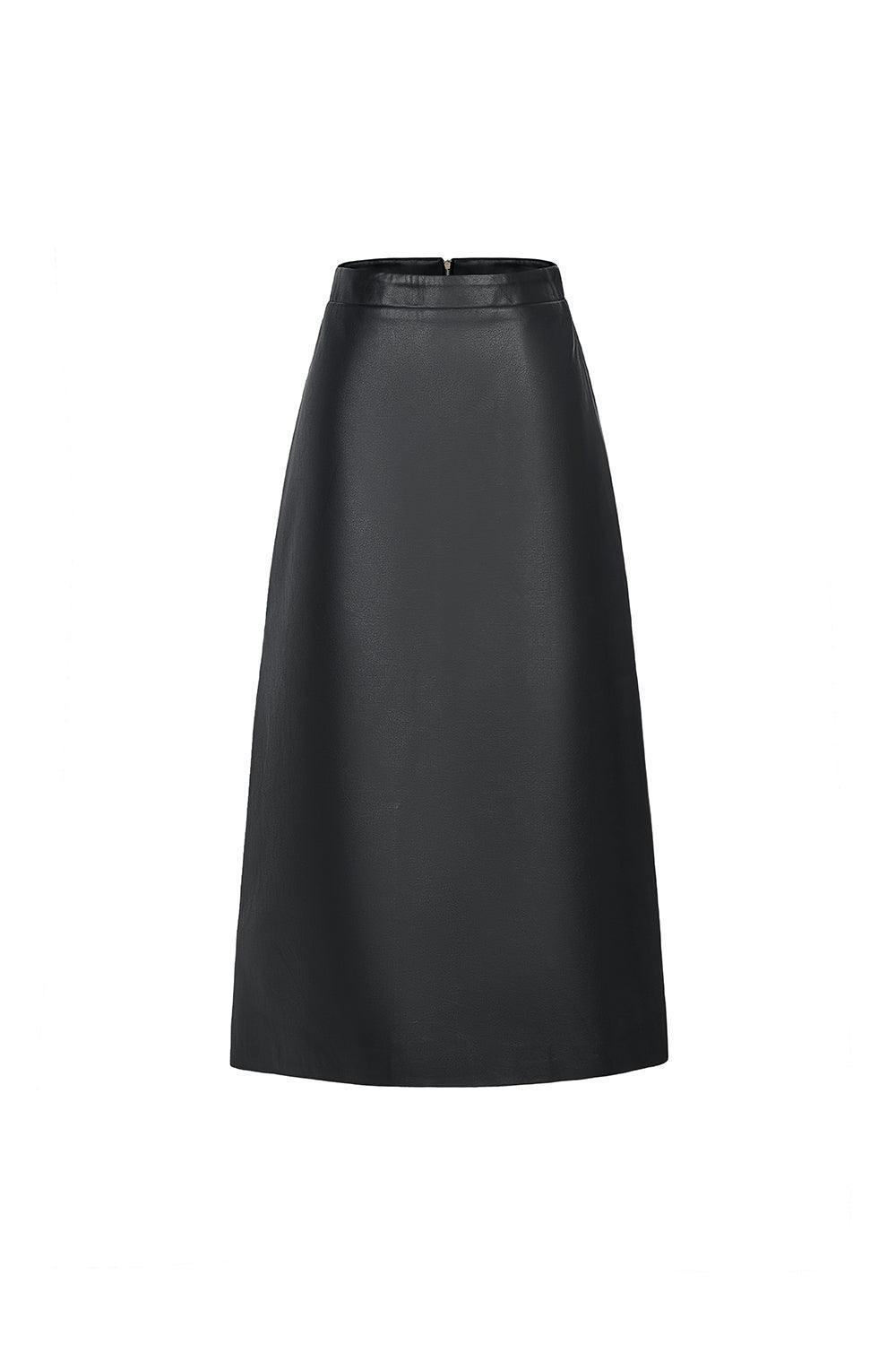 Women's Chantel A-line Back Zipper Leather Midi Skirt XS/S/M/L Black ...