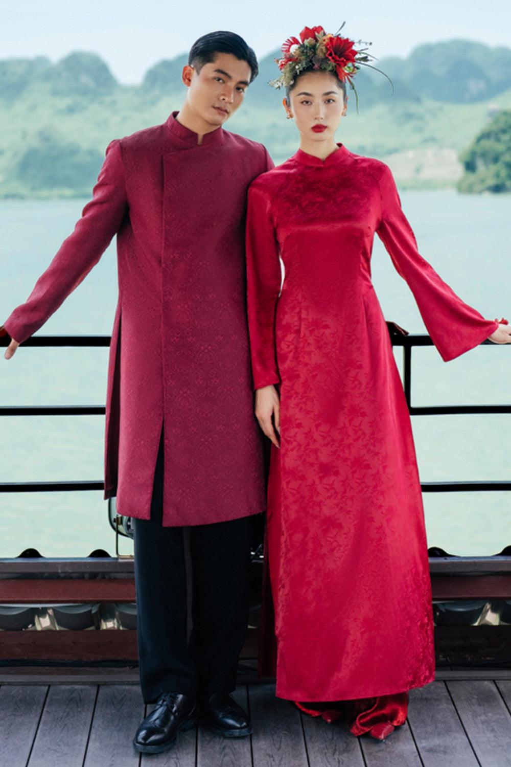Women's Chau Cuc A-line Mandarin Neck Synthetic Silk Floor Length Ao ...