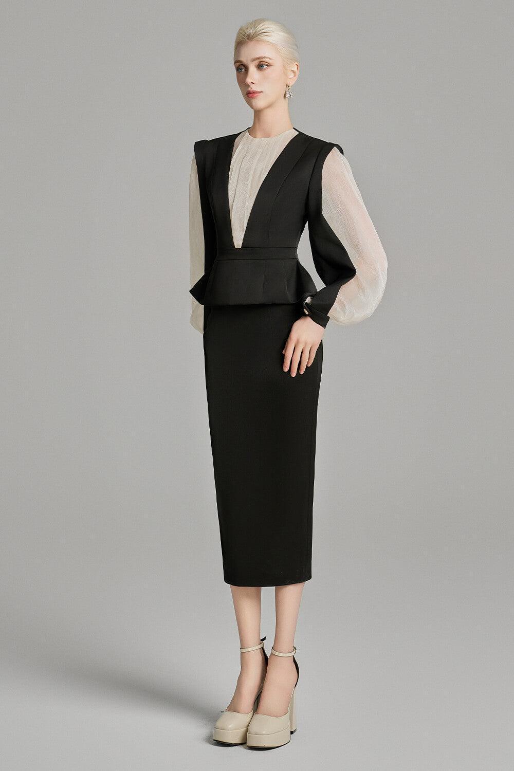 Women's Cheyenne Pencil Basic Chanel Midi Skirt S/M/L Black/White MEAN BLVD